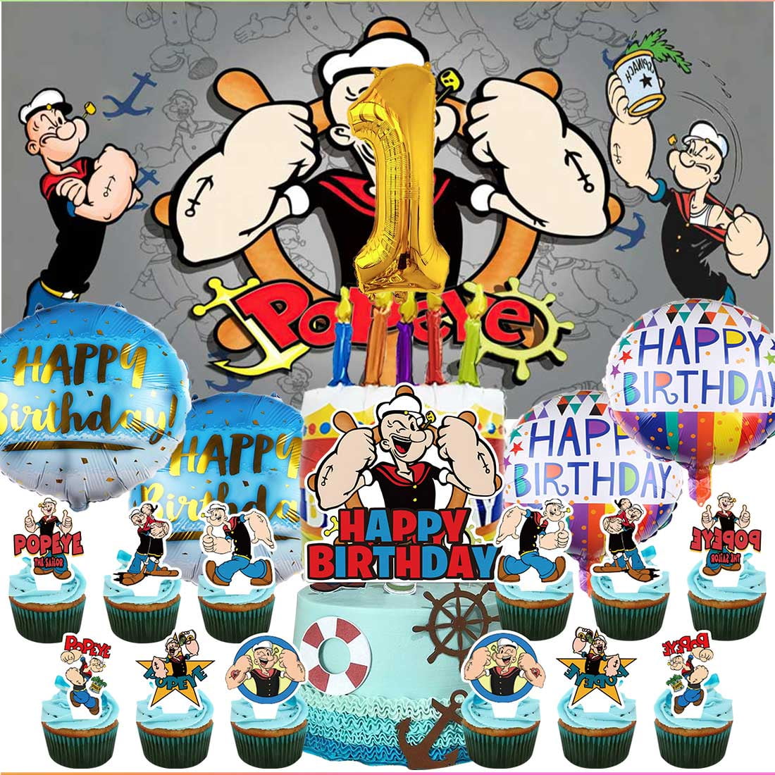 Popeye Party Supplies Decor 1st Kit Balloons Birthday Cake Topper ...