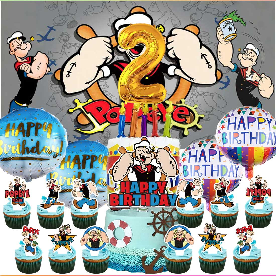 Popeye Party Supplies Decor 2nd Kit Balloons Birthday Cake Topper ...
