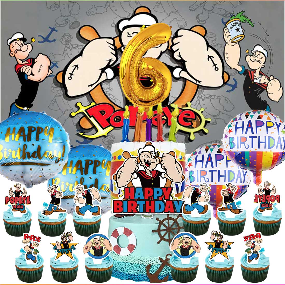 Popeye Party Supplies Decor 6th Kit Balloons Birthday Cake Topper ...