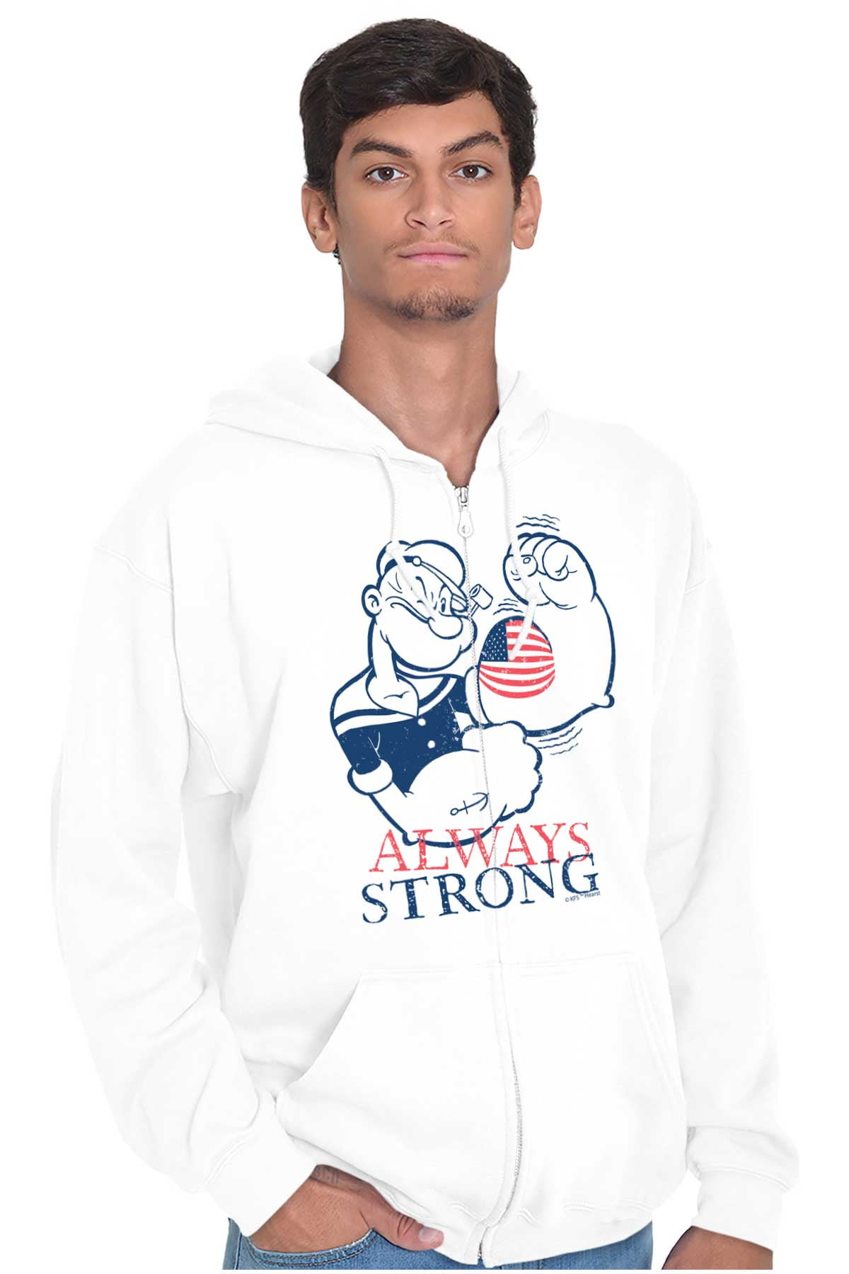 Popeye Patriotic American Flag Strong Unisex Plus Size Zip Hoodie ...