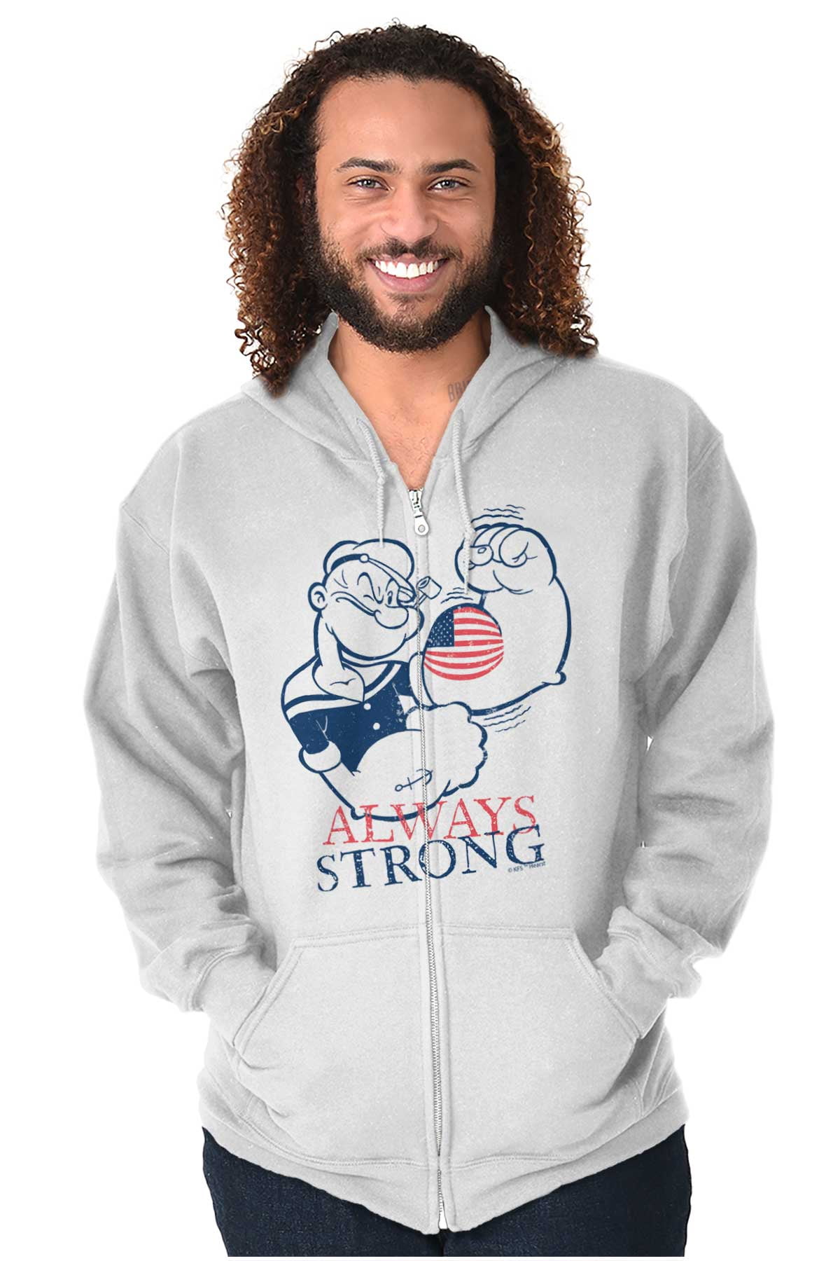 Popeye Patriotic American Flag Strong Zip Up Hoodie Men's Women's ...