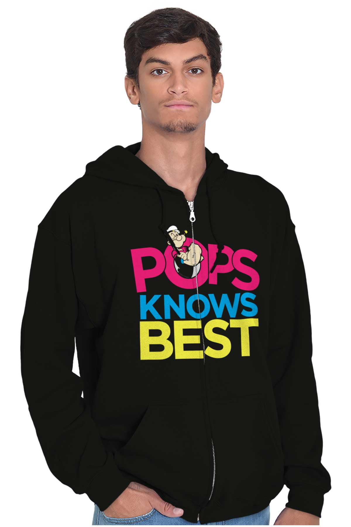 Popeye Pops Knows Best Dad Father Zip Hoodie Sweatshirt Men Brisco ...