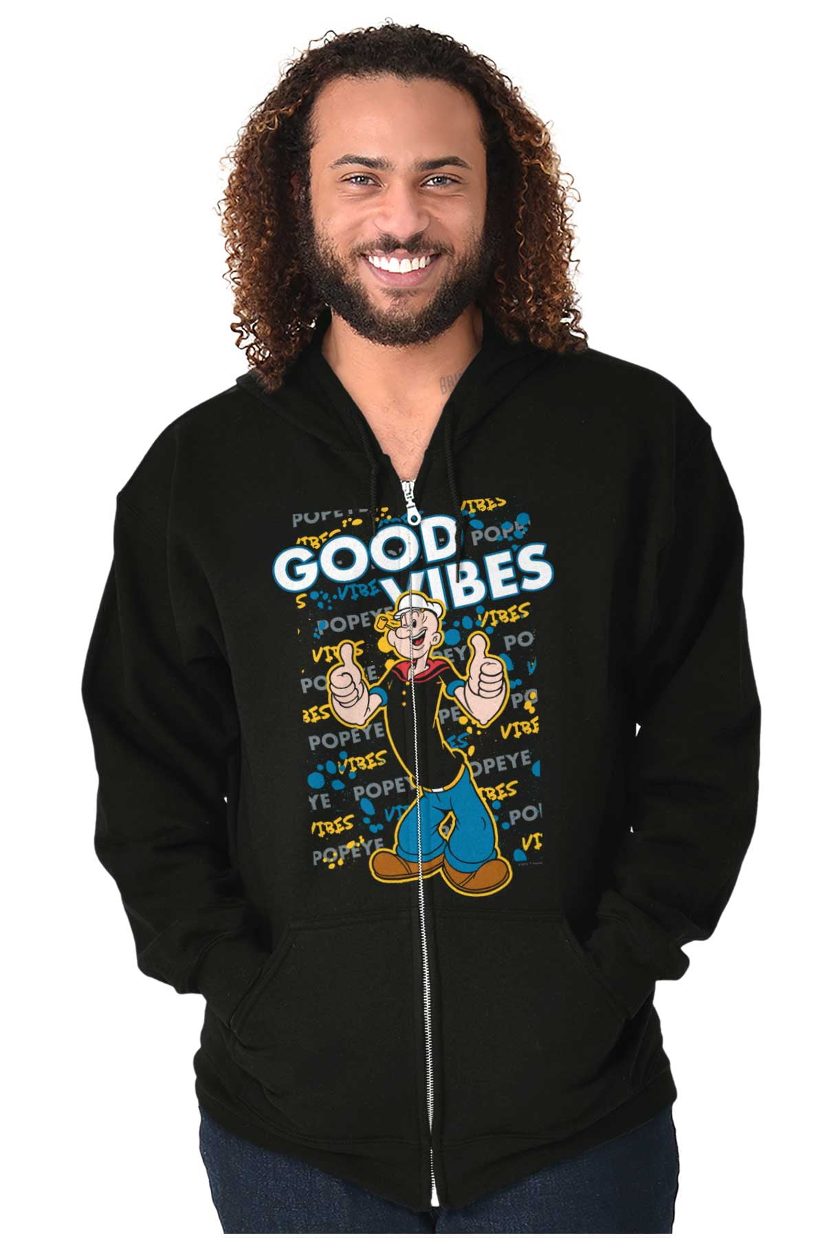 Popeye Positive Vibes Sailor Cartoon Unisex Plus Size Zip Hoodie Brisco ...