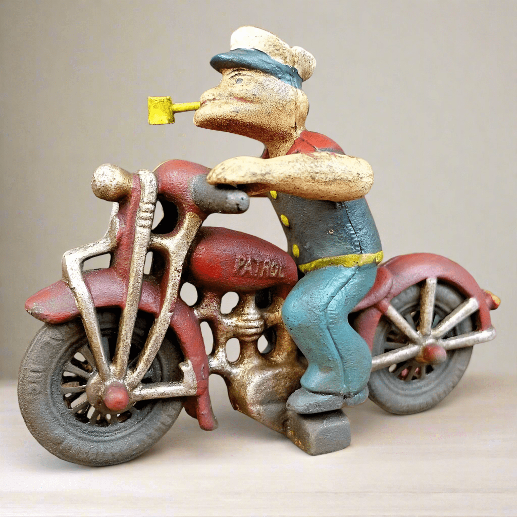 Popeye Sailor Man Patrol HD Motorcycle Figurine Cast Iron Painted With ...