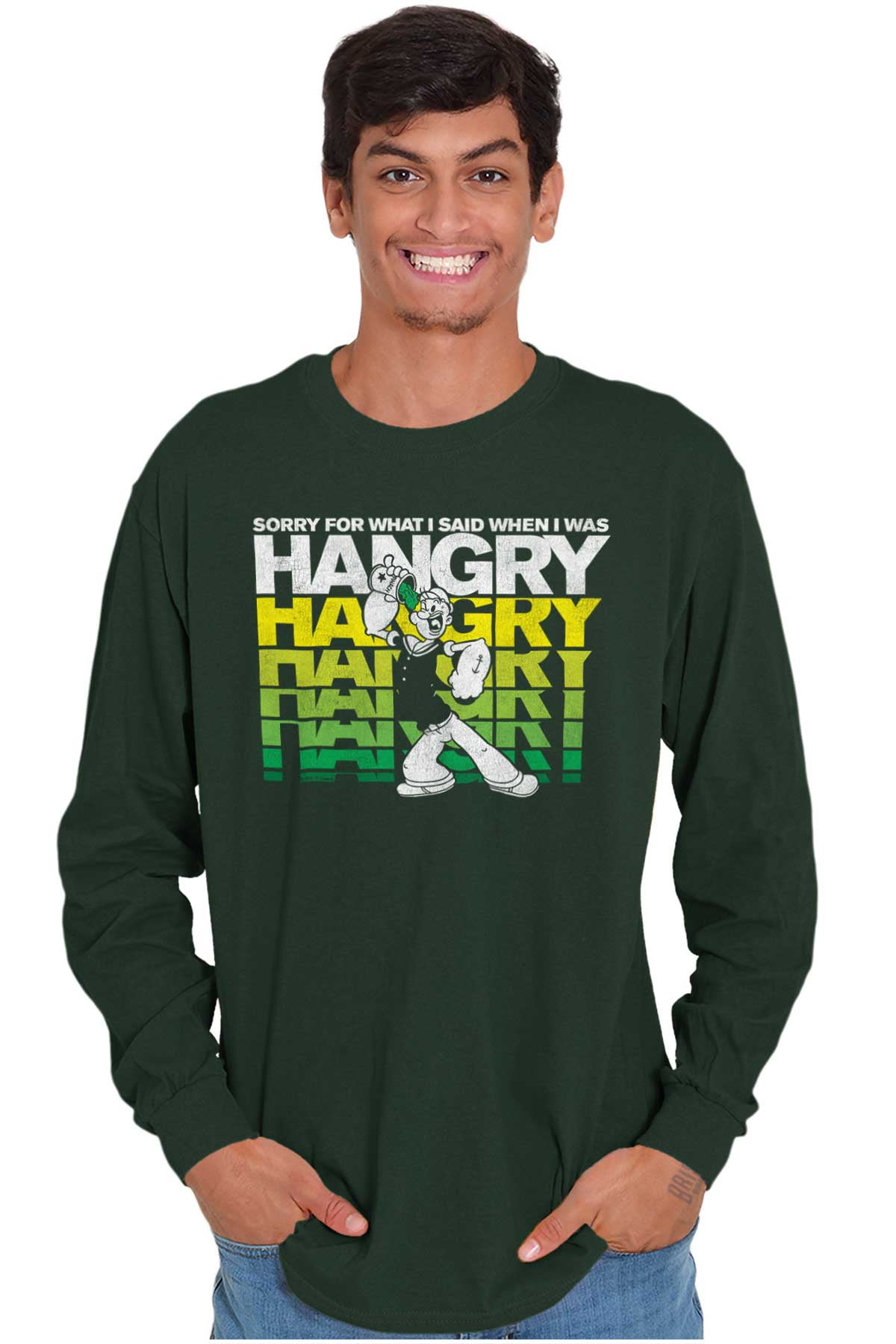 Popeye Sorry I Was Hangry Funny Retro Long Sleeve TShirt Men Women ...