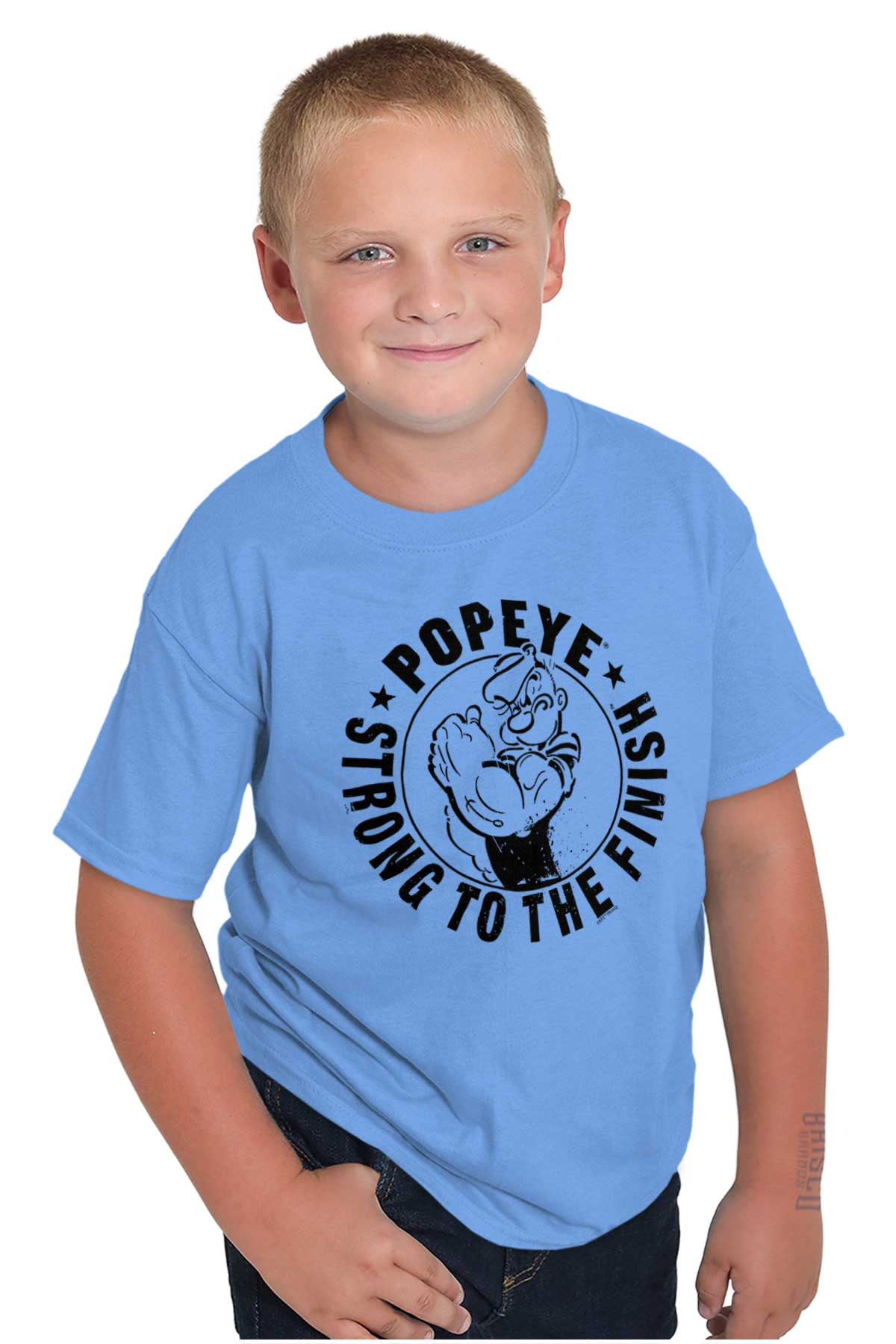 Popeye Strong To The Finish Flexing Crewneck T Shirts Boy Girl Teen ...