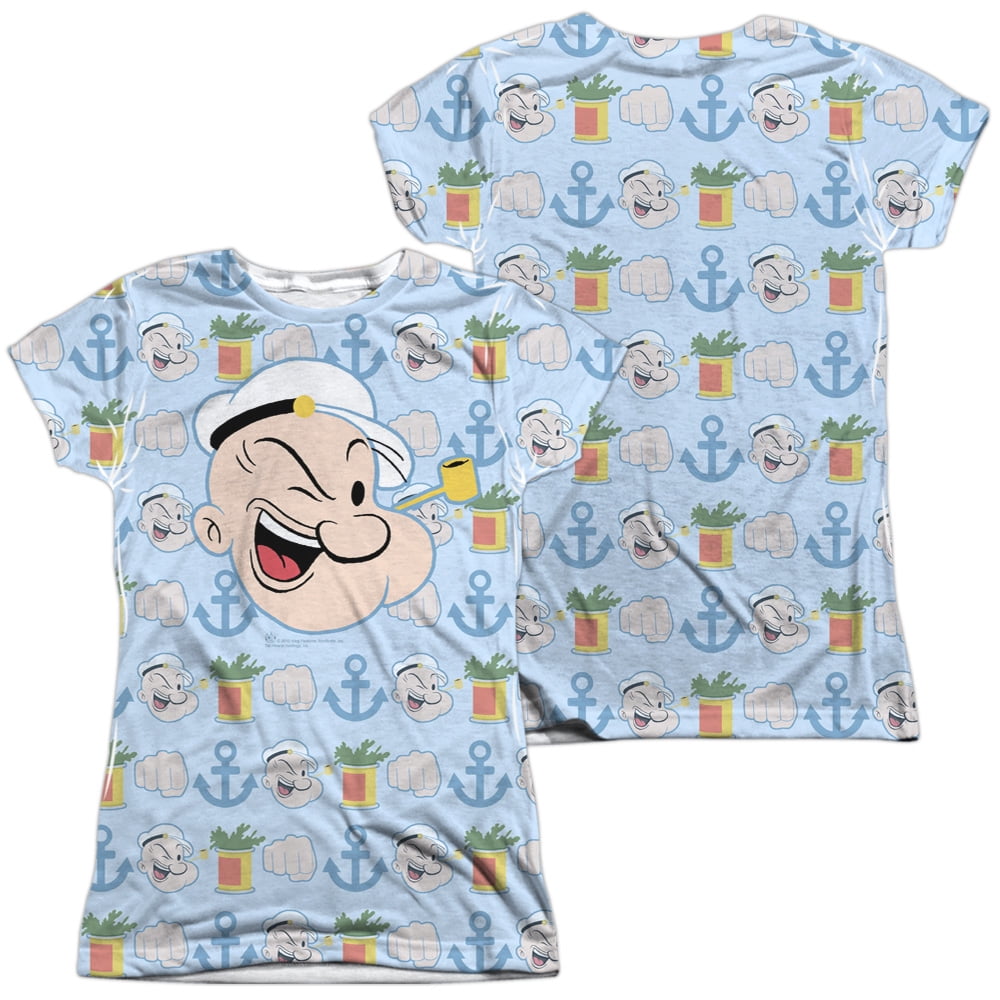Popeye The Sailor Man Face Anchors Spinach Cans Juniors Front/Back ...