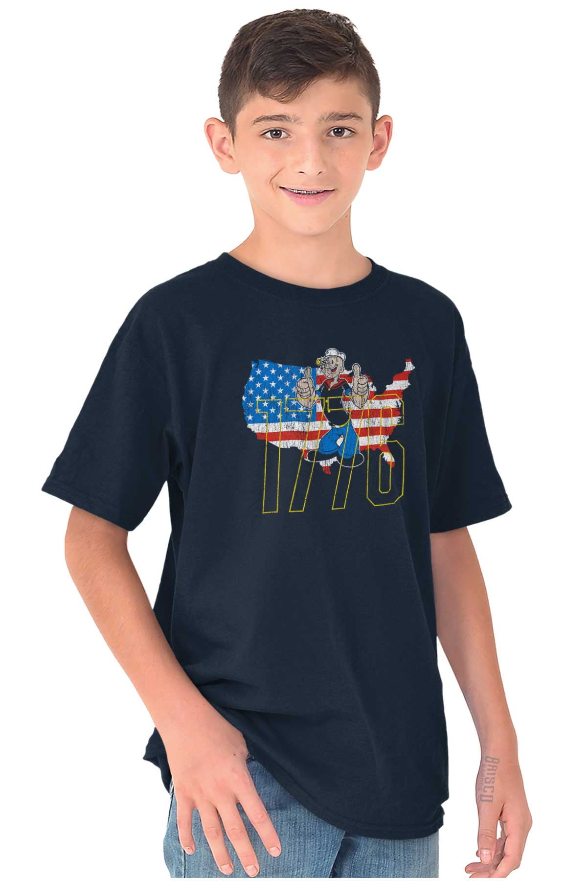 Popeye Thumbs Up USA American Flag Crewneck T Shirts Boy Girl Teen ...