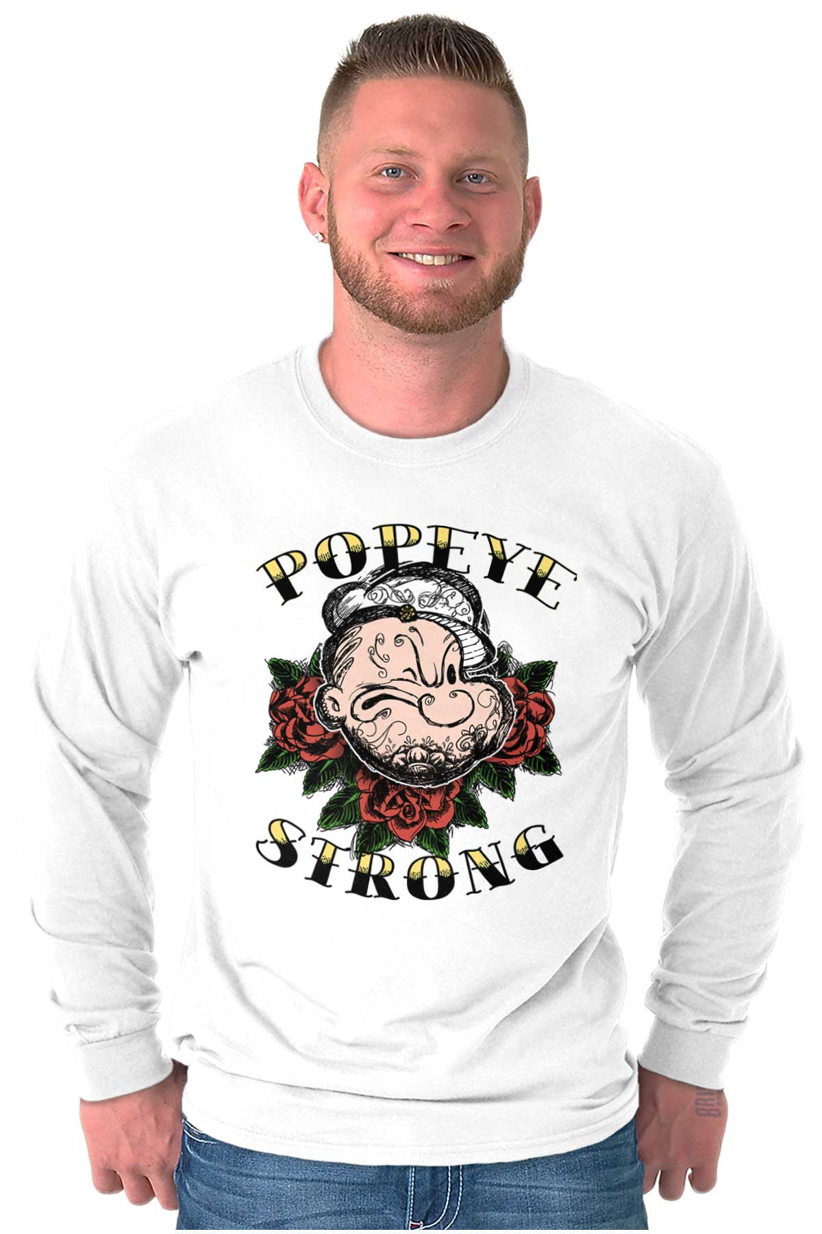 Popeye the Sailor Man Strong Tattoo Unisex Plus Size Long Sleeve Shirt ...