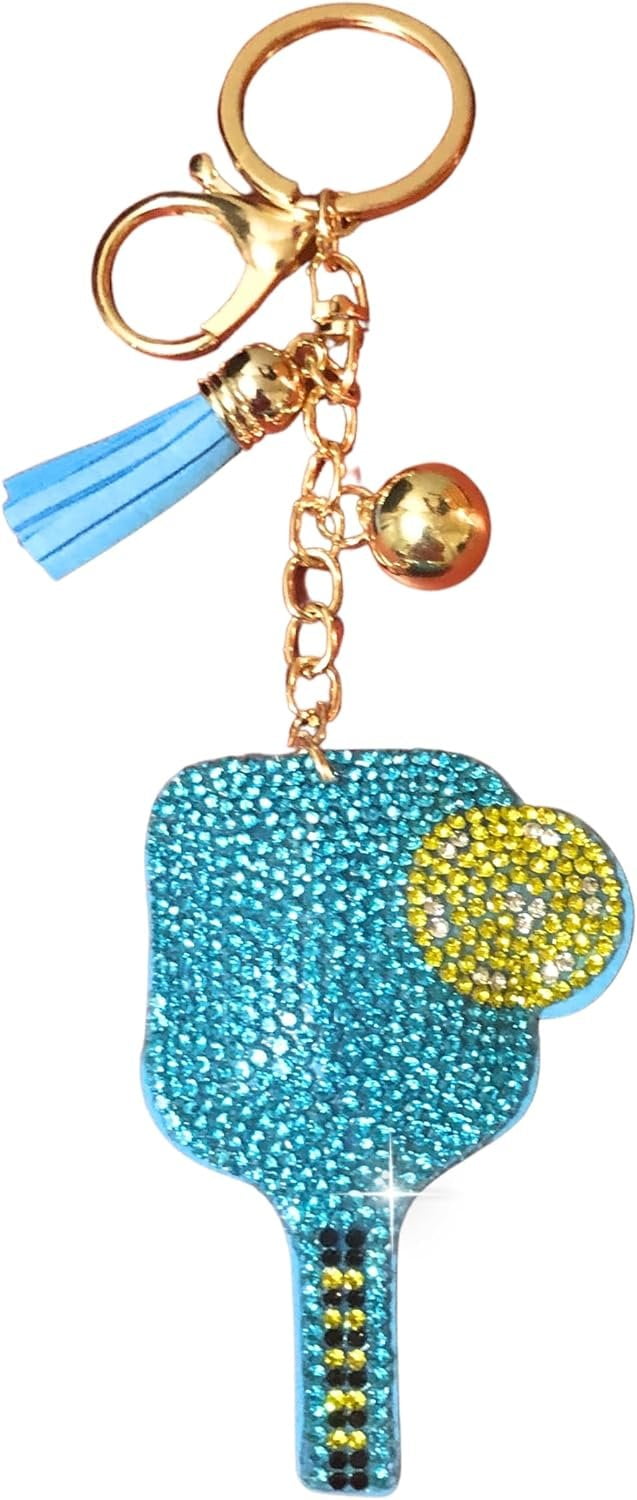 Popfizzy Blue Pickleball Keychain for Women, Rhinestone Purse Charm ...