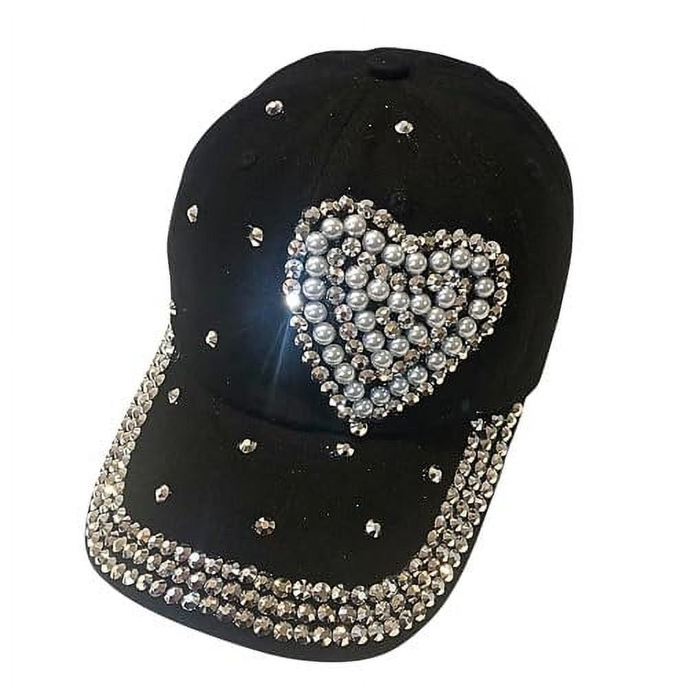 Popfizzy Pearl Heart Hat with Rhinestones for Women, Bling Heart ...