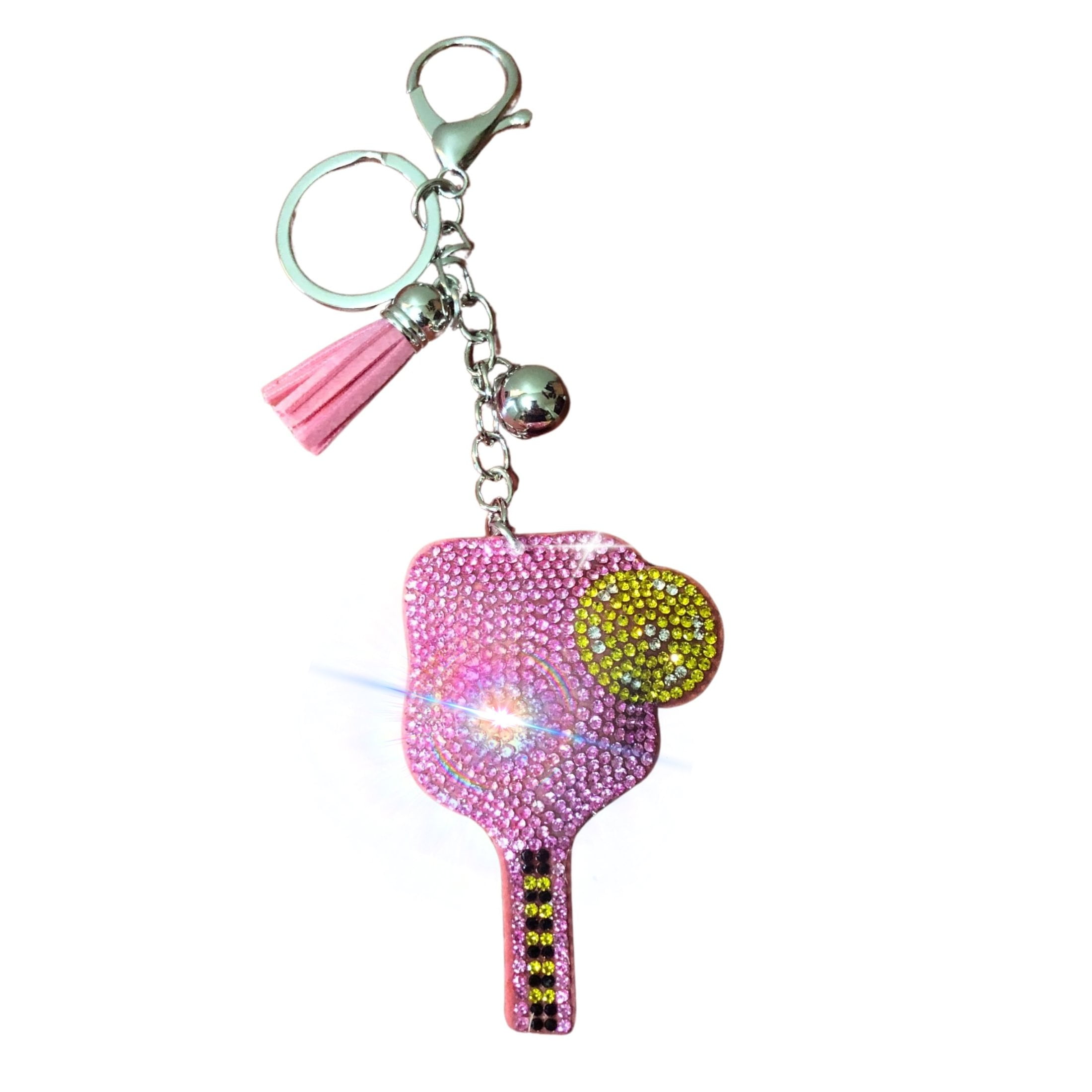 Popfizzy Pink Pickleball Keychain for Women, Rhinestone Purse Charm ...
