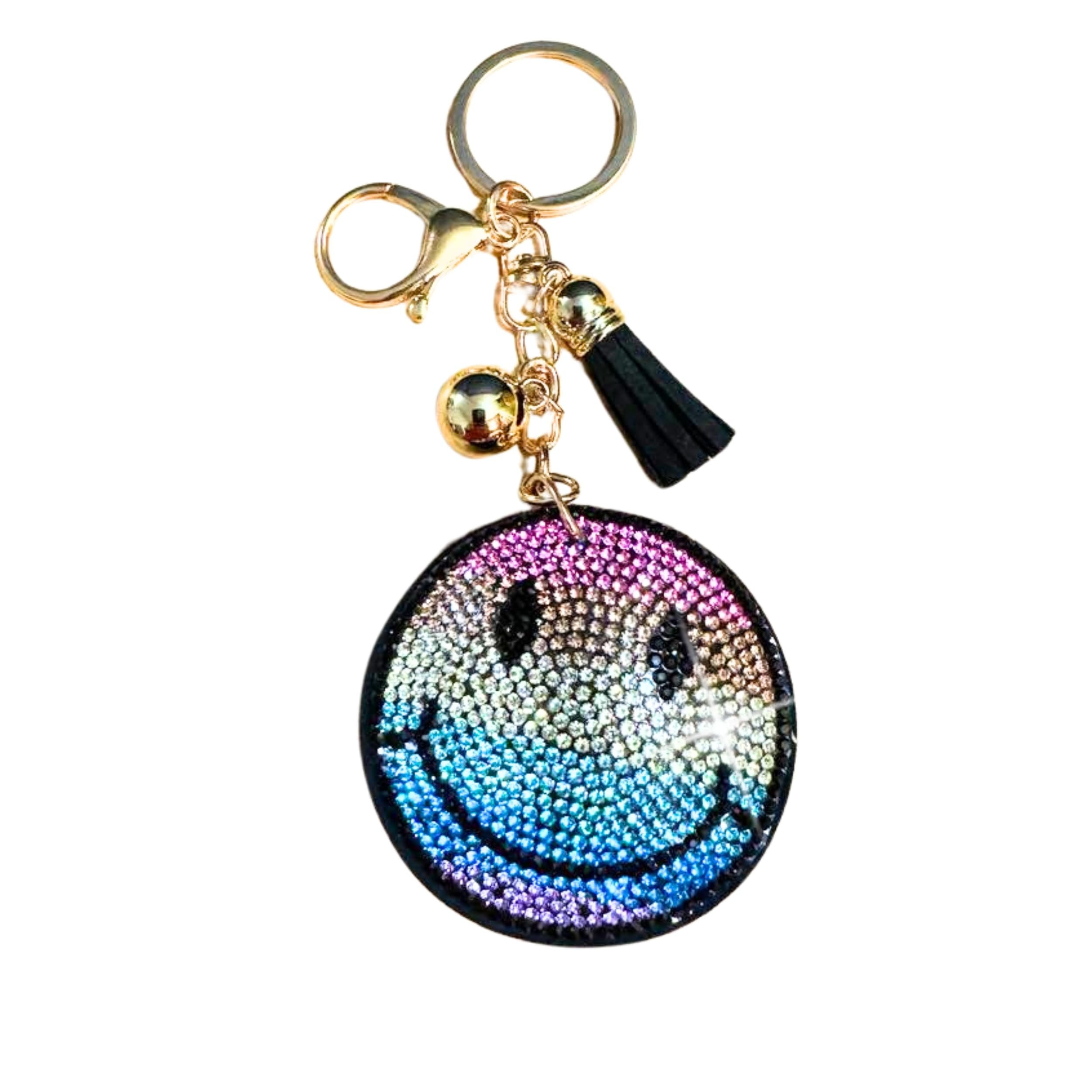 Popfizzy Rainbow Smiley Face Keychain Accessories for Women, Rhinestone ...
