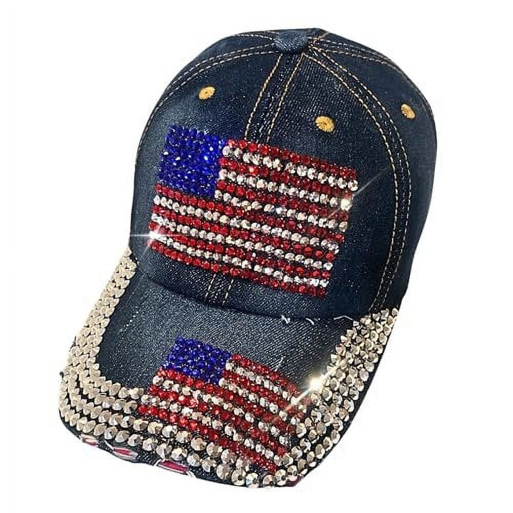 Popfizzy Rhinestone American Flag Hats for Women, Patriotic Ballcap ...