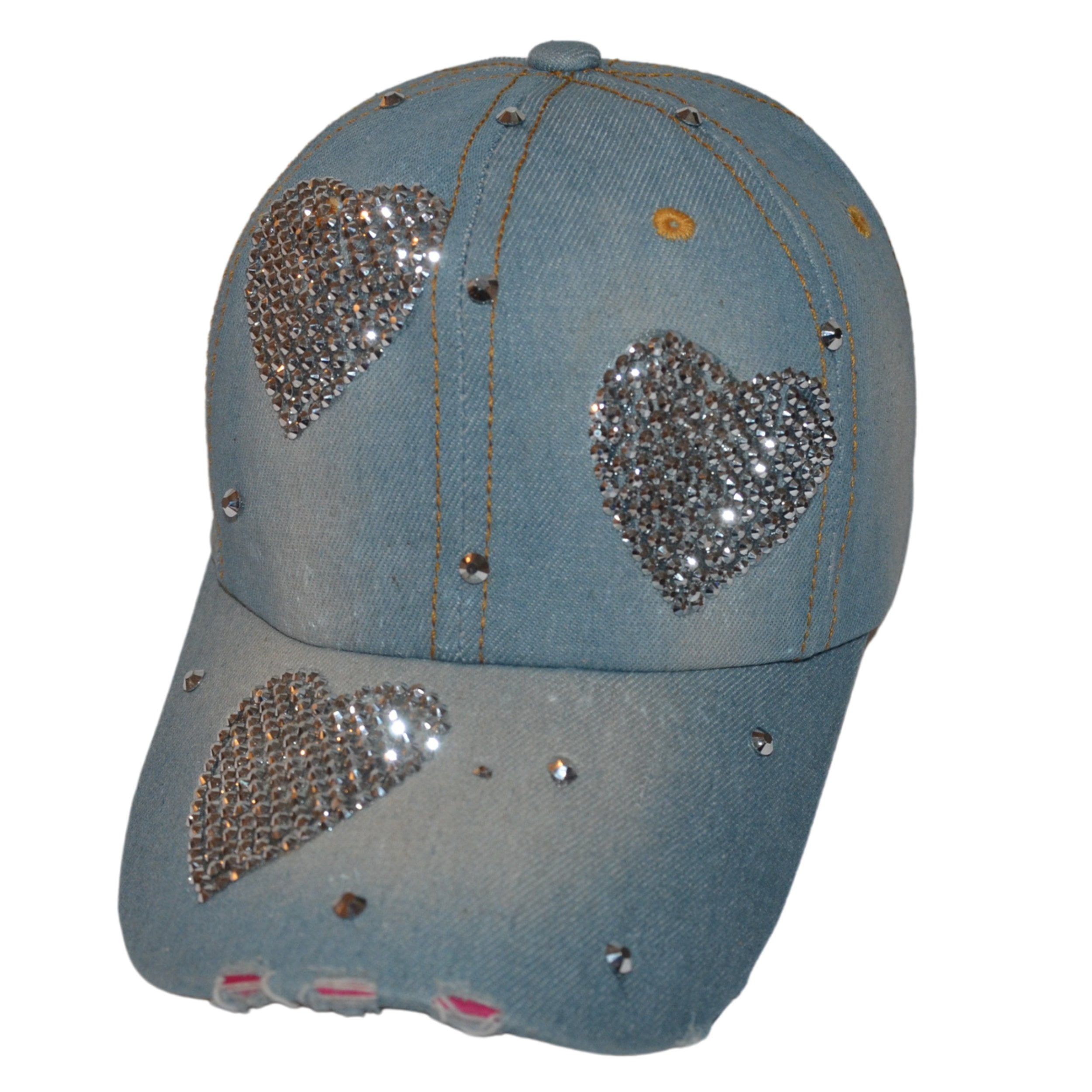Popfizzy Womens Bling Cap, Rhinestone Baseball Cap, Girls Bejeweled ...