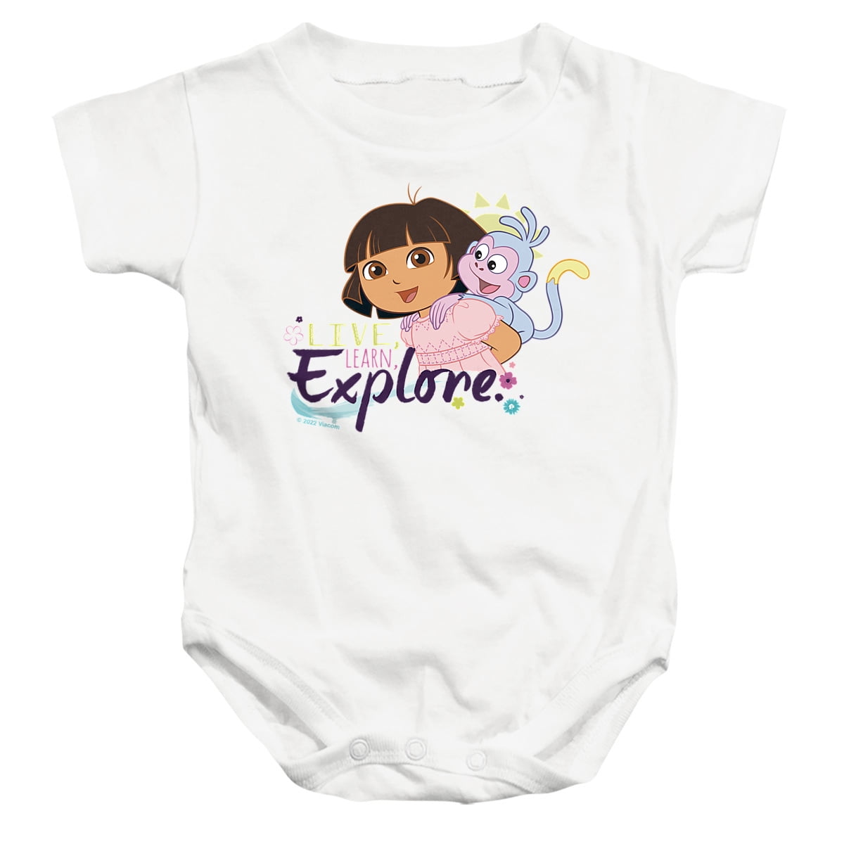 Popfunk Dora The Explorer Live, Learn, Explore Unisex Infant Snap Suit for Baby, White, Large ...