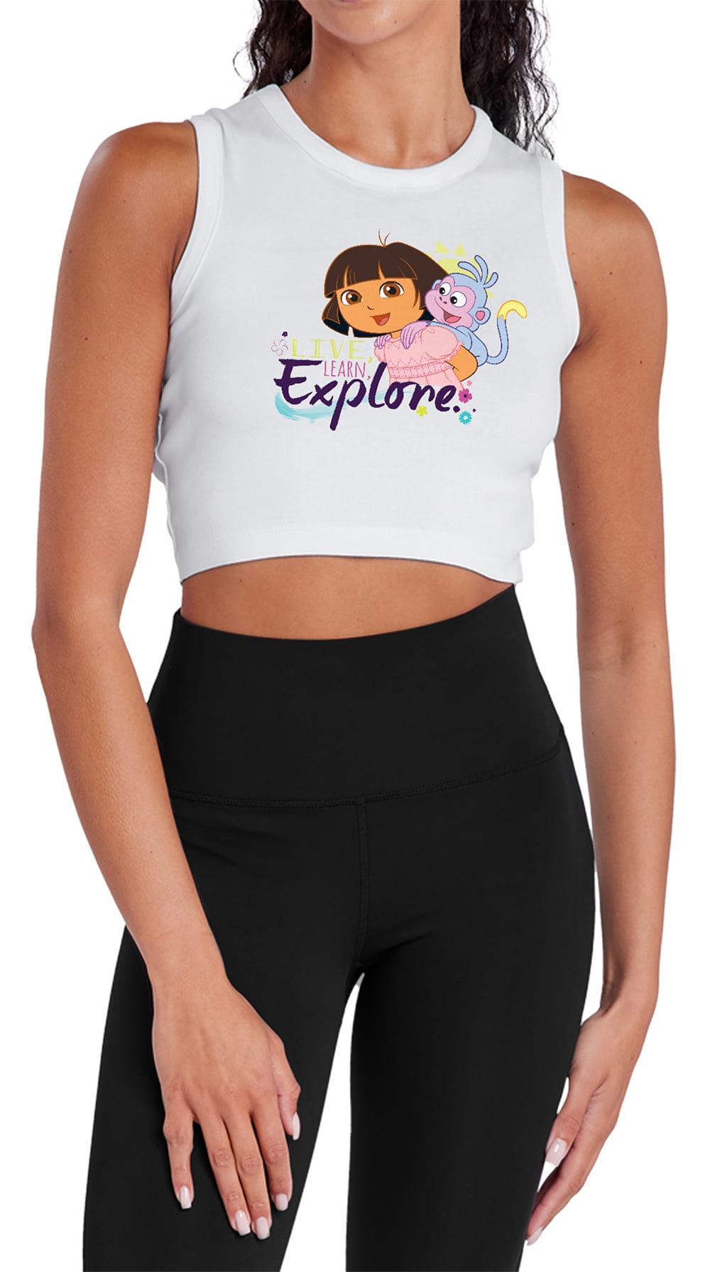 Popfunk Dora The Explorer Live, Learn, Explore Women's Sleeveless Crop Top Tank, White, 2X-Large ...
