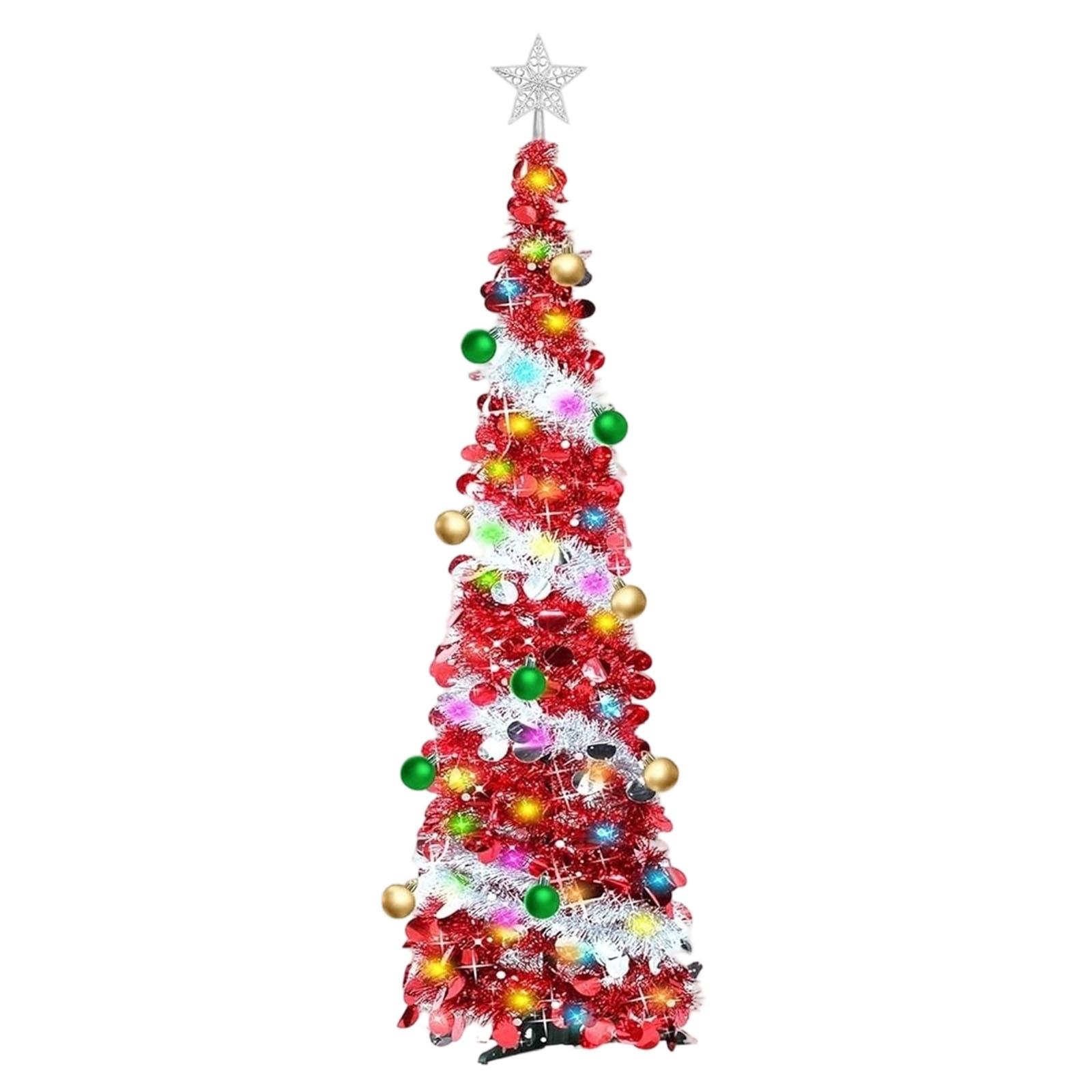 Poping Up Christmas Tree, 5FT Collapsible Artificial Red Christmas ...