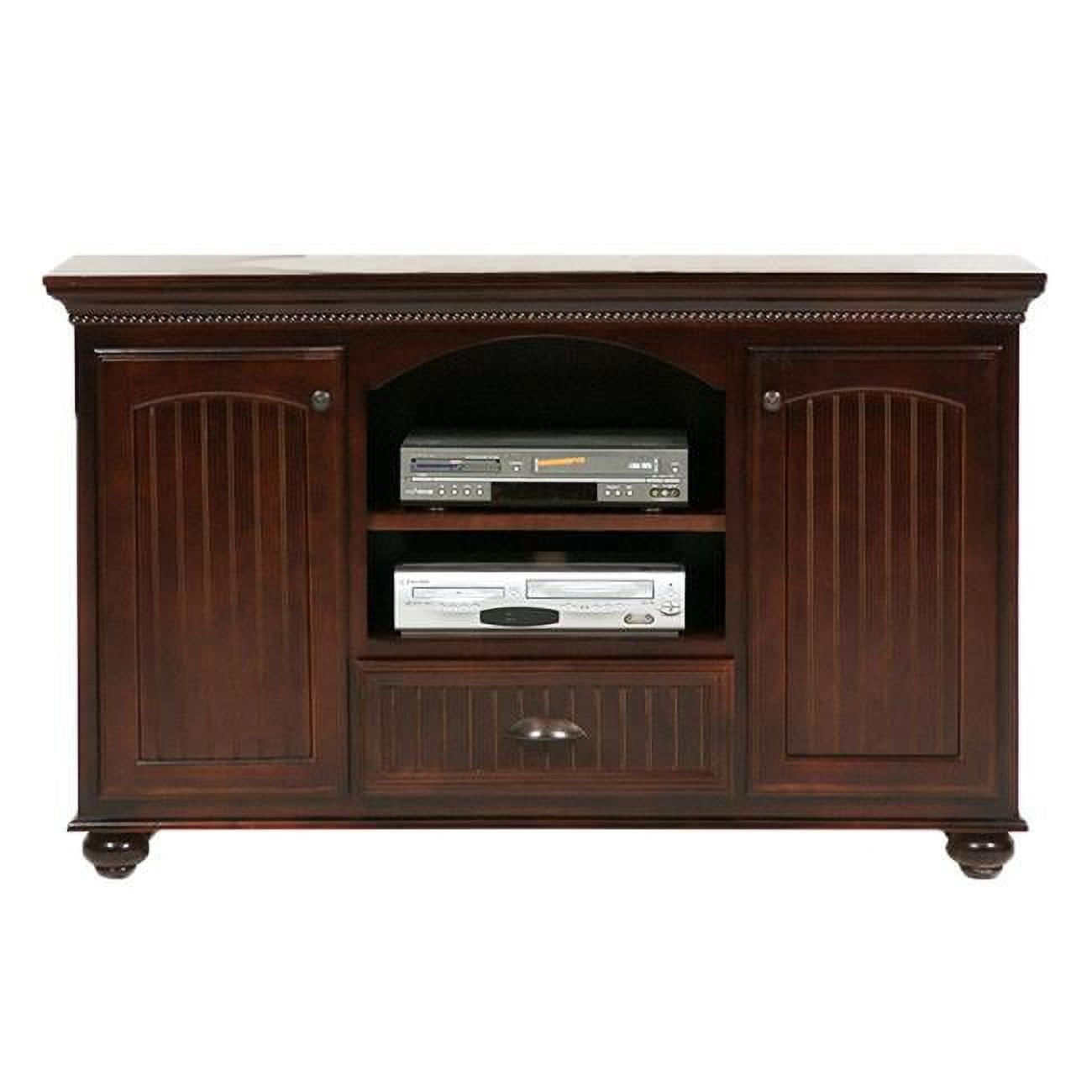 Poplar Deluxe TV Stand with 2 Fixed Wood Half Shelves, Concord Cherry ...