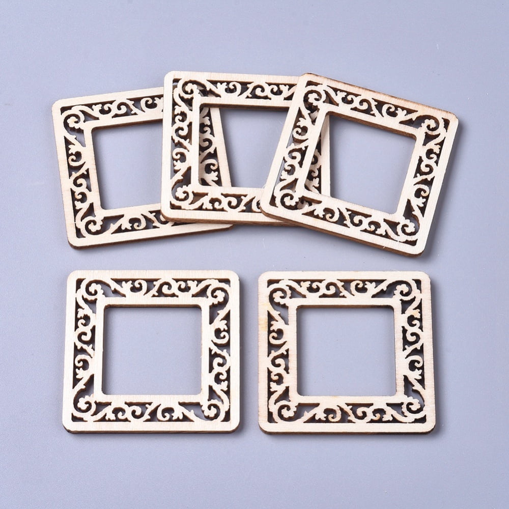 Poplar Wood Linking Rings Laser Cut Wood Shapes Square Floral White ...