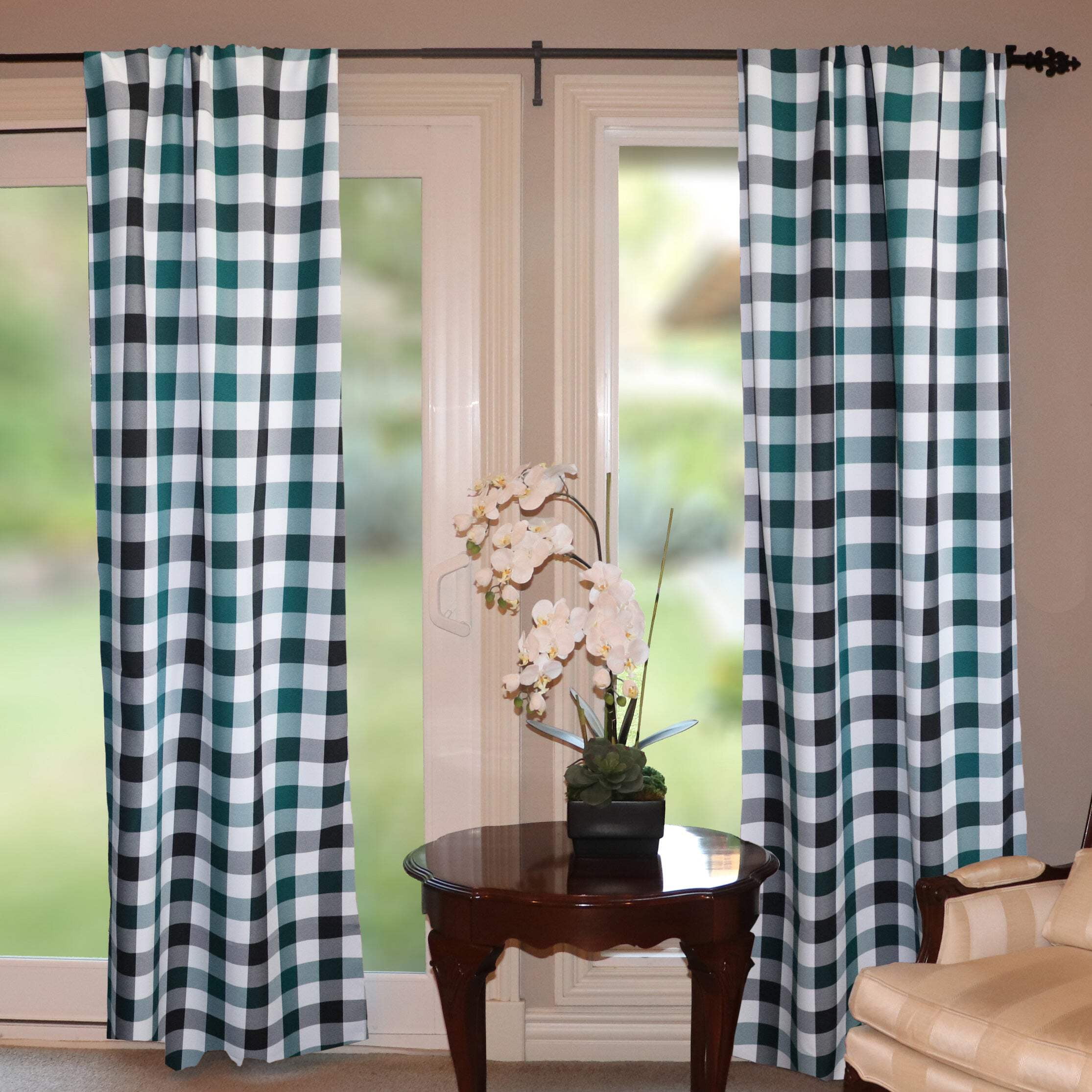 Poplin Buffalo Checkered Window Curtain 56 Inch Wide Black Hunter Green ...