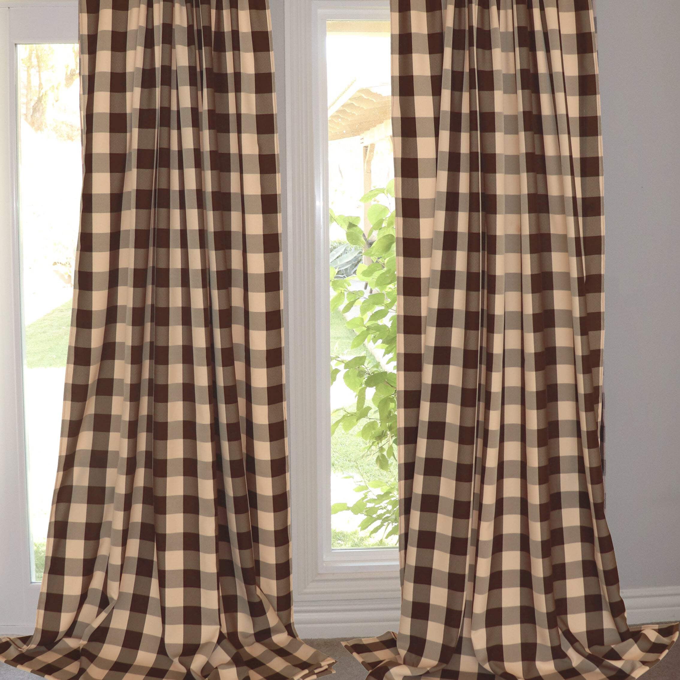 Poplin Buffalo Checkered Window Curtain 56 Inch Wide Brown and Beige ...
