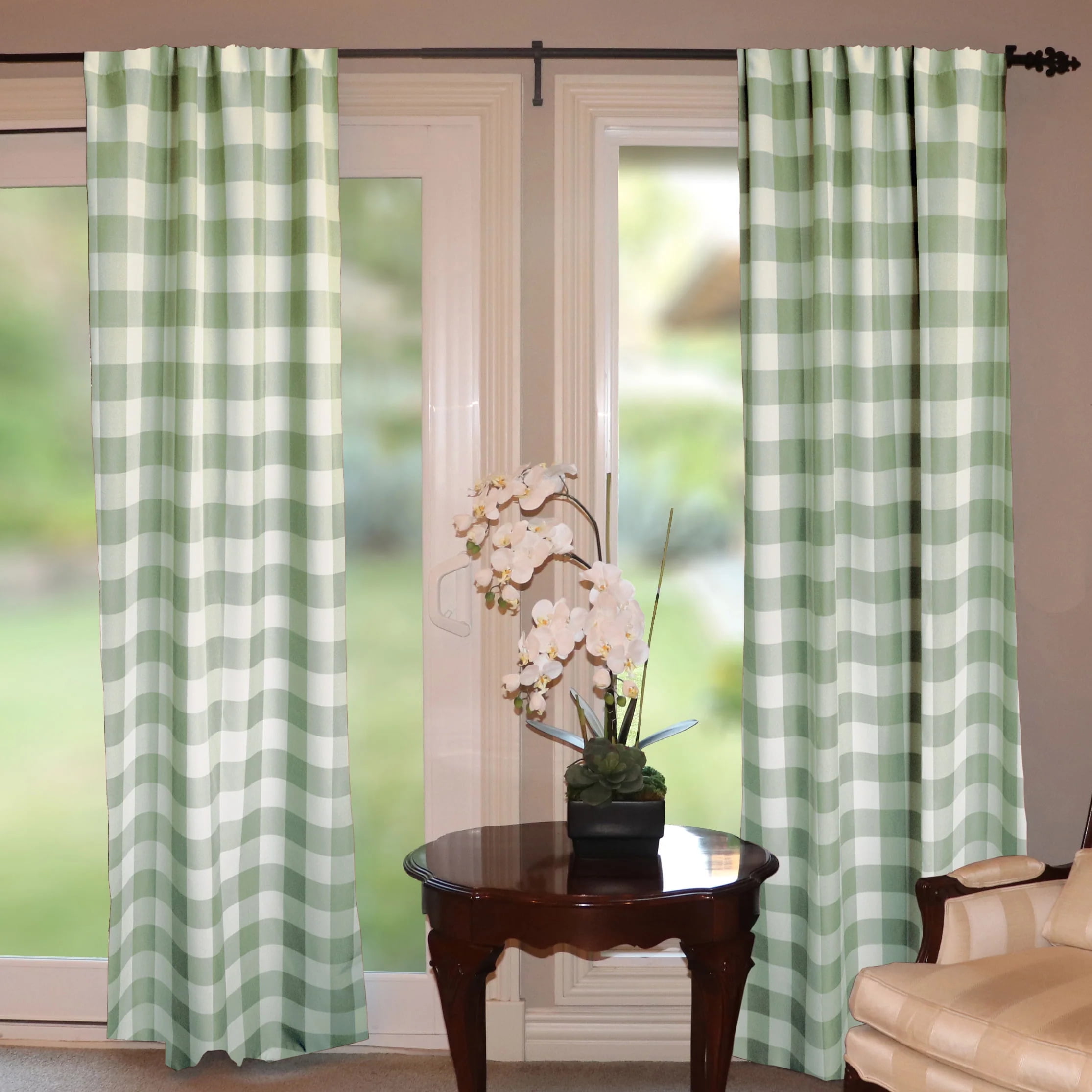 Poplin Buffalo Checkered Window Curtain 56 Inch Wide Sage and White ...