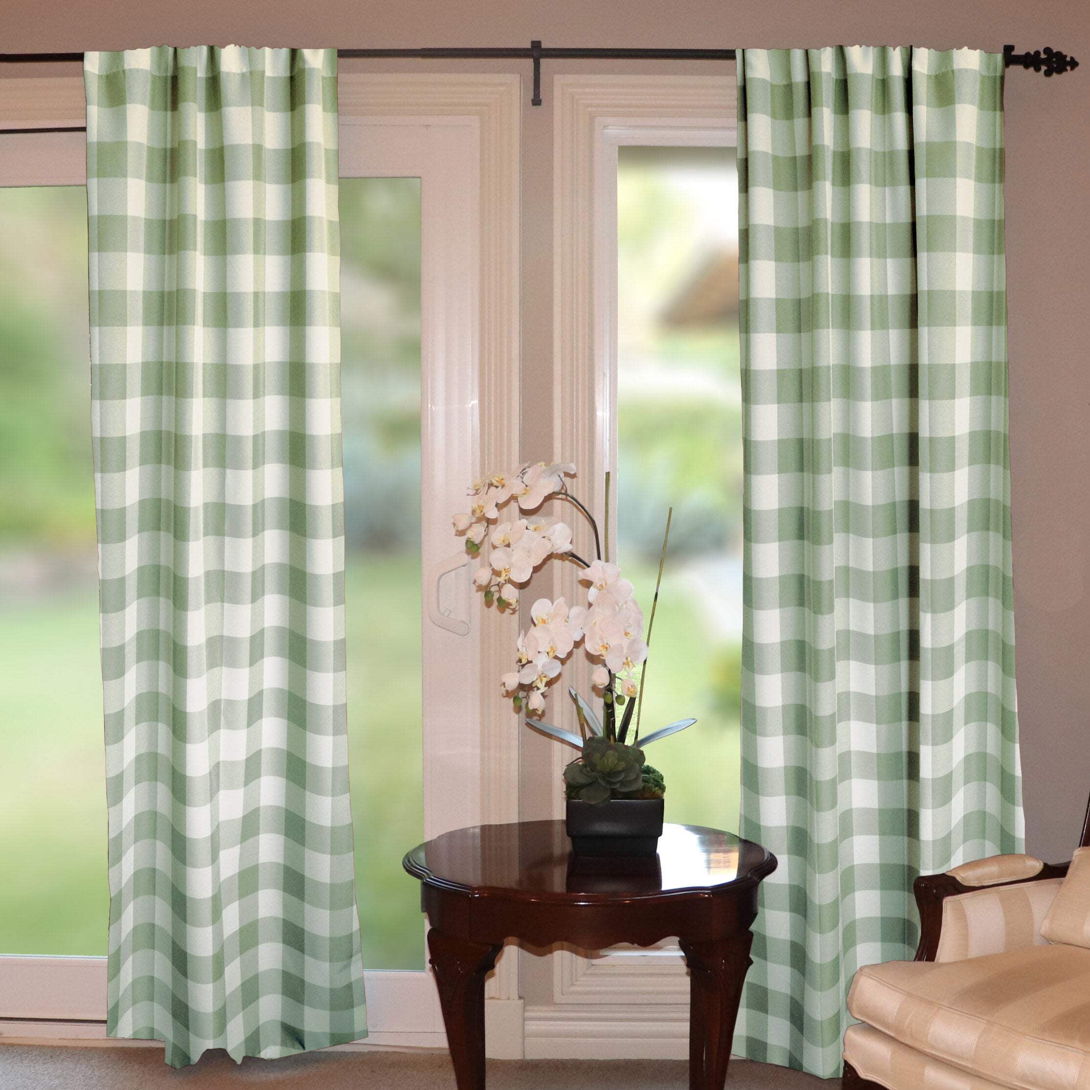 Poplin Buffalo Checkered Window Curtain 56 Inch Wide Sage and White ...