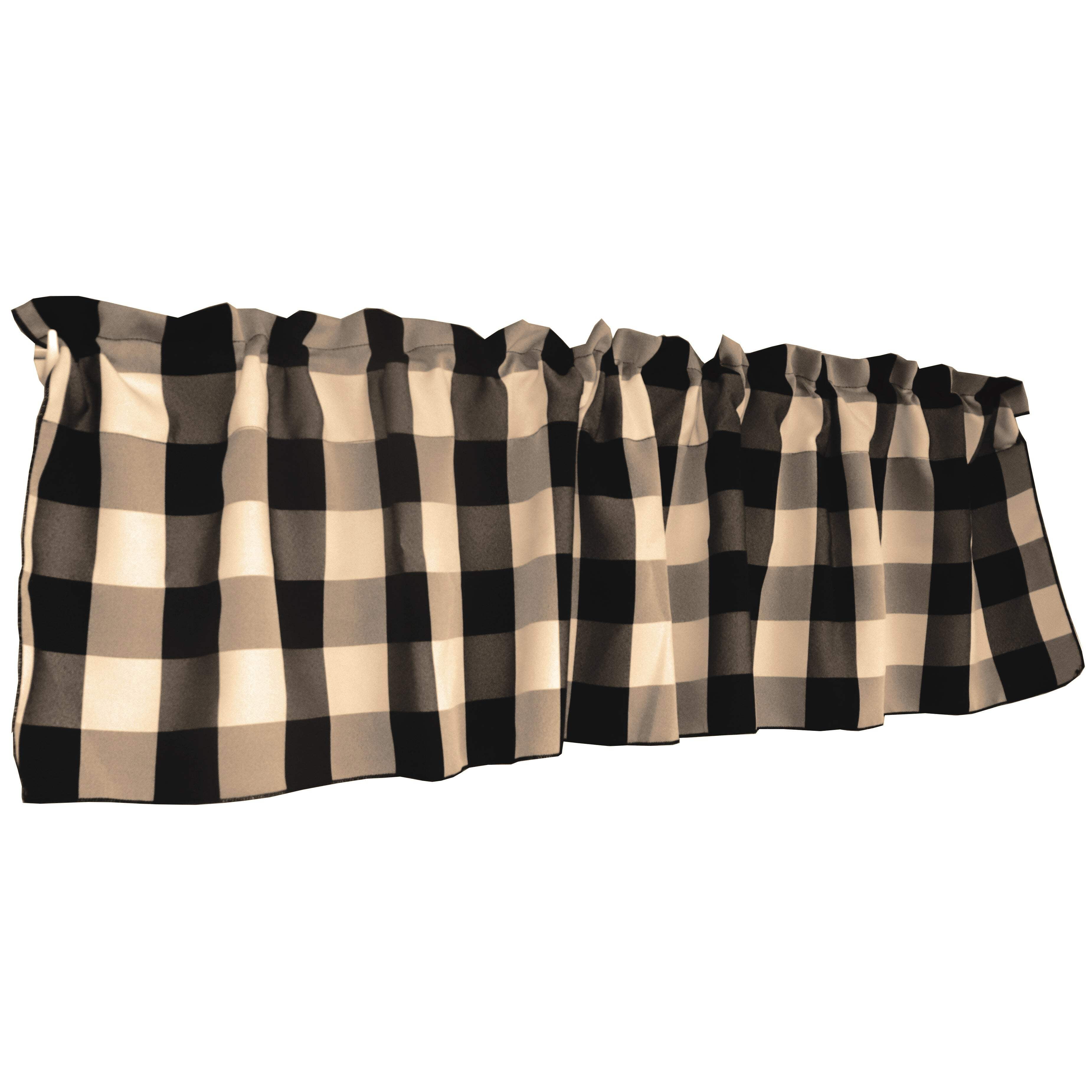 Poplin Buffalo Checkered Window Valance 58" Wide Black and Beige ...