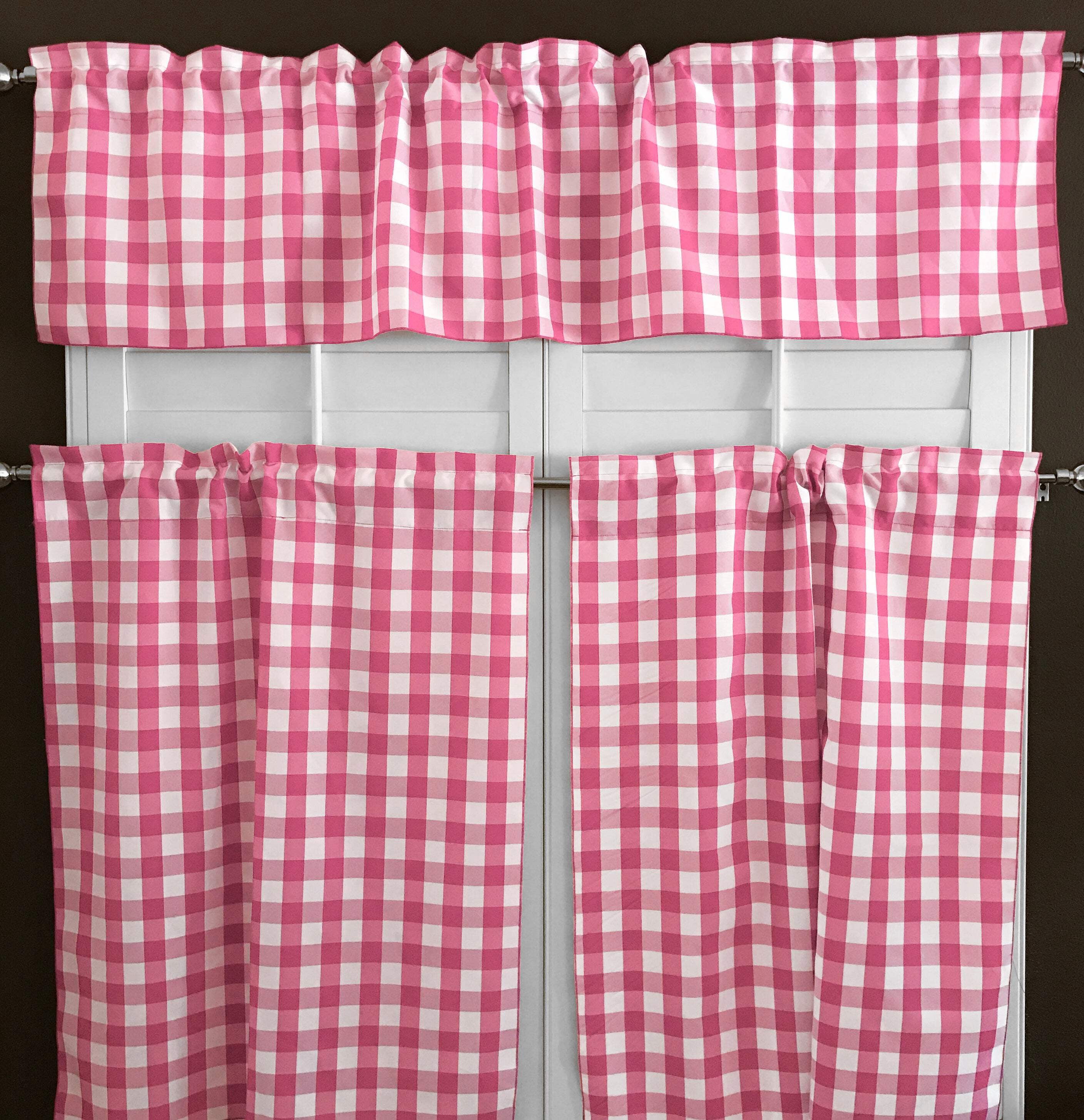 Poplin Gingham Checkered 3 Piece Window Valance Curtain Set (18 ...