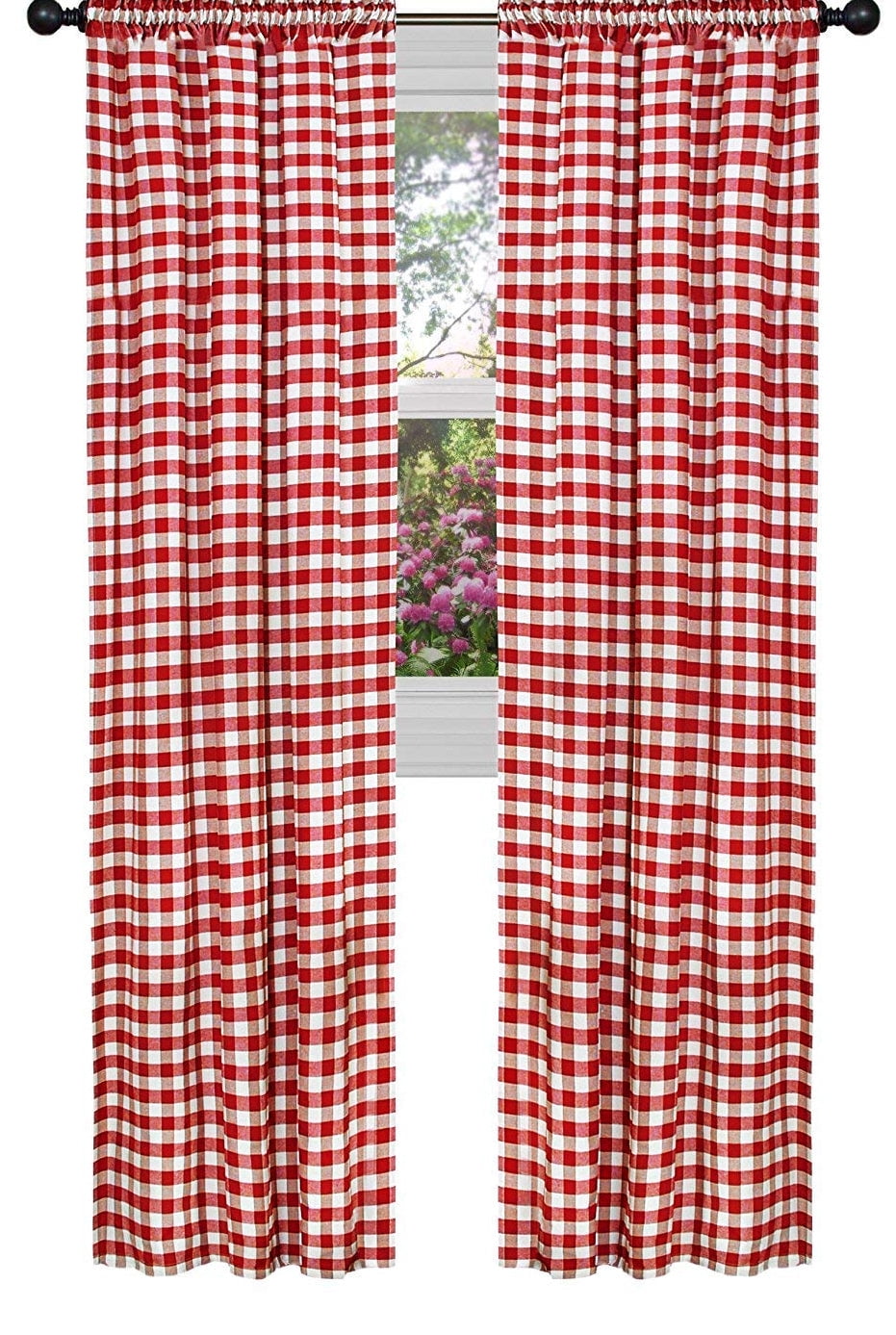 Poplin Gingham Checkered Window Curtain 56 Inch Wide Fire Red - Walmart.com