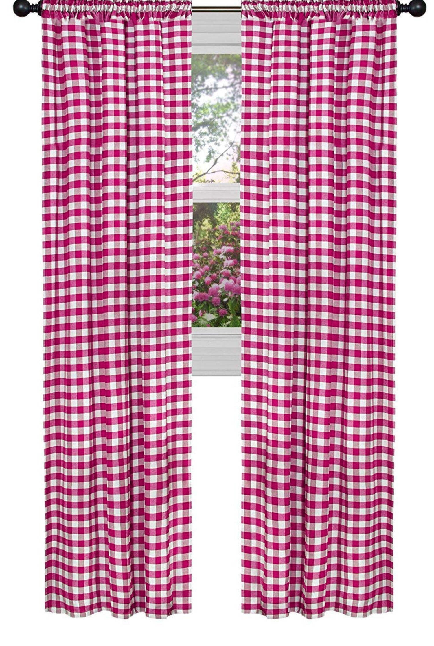 Poplin Gingham Checkered Window Curtain 56 Inch Wide Fuchsia - Walmart.com