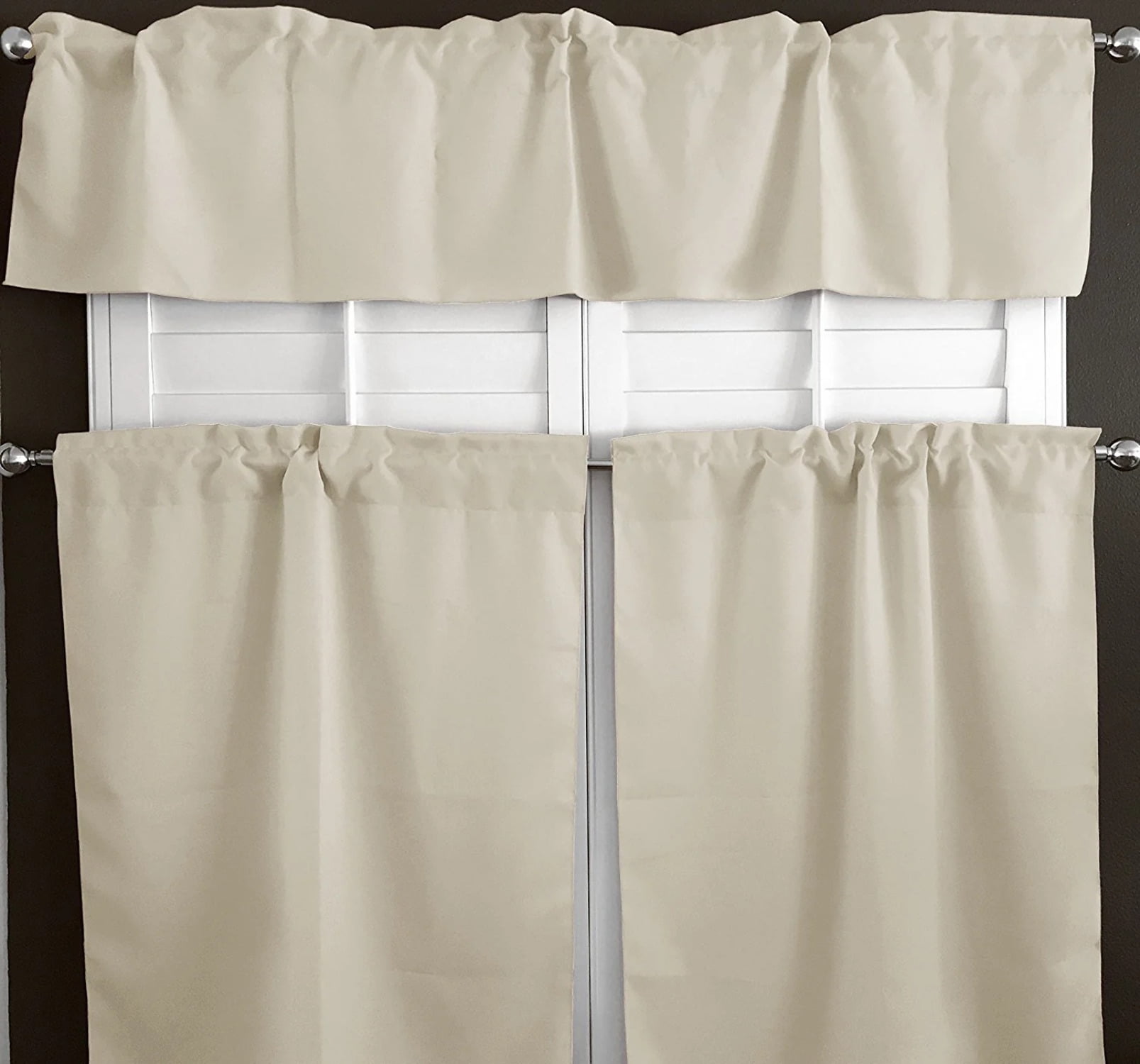 Poplin Solid 3 Piece Window Valance Curtain Set (30 different colors ...