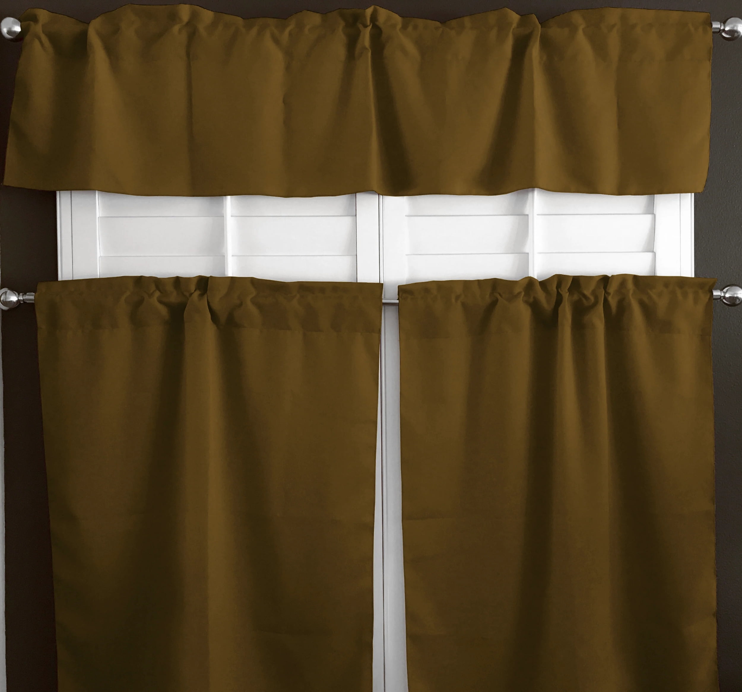 Poplin Solid 3 Piece Window Valance Curtain Set (30 different colors ...