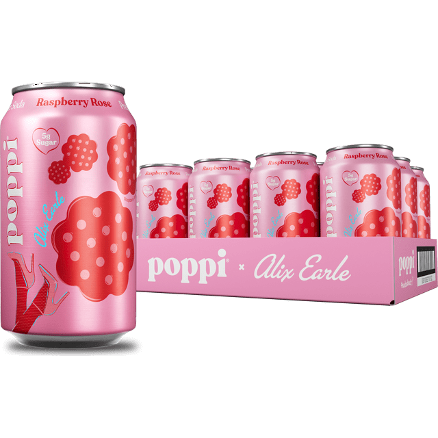 Poppi Alix Earle Raspberry Rose Prebiotic Soda, 12 oz, 12 Pack Cans ...