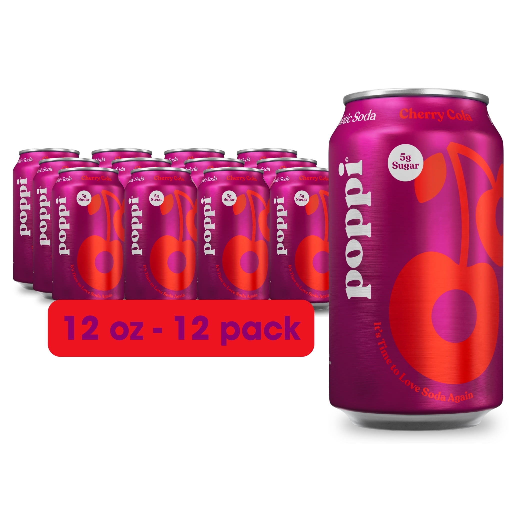 Poppi Cherry Cola Prebiotic Soda, 12 oz, 12 Pack Cans - Shop Black ...