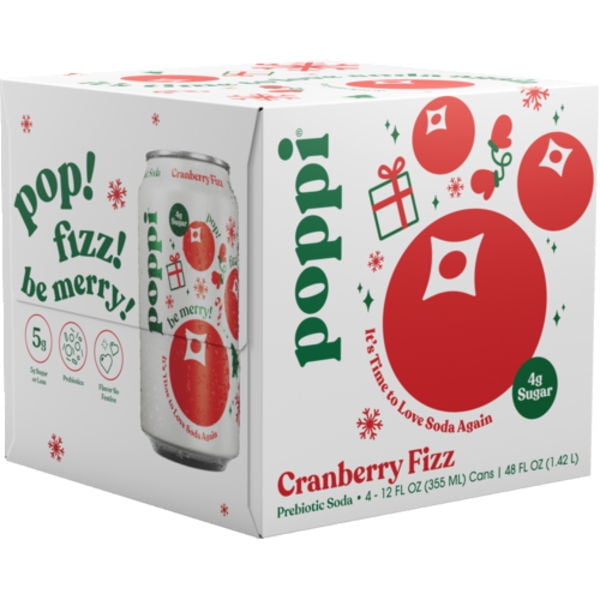 Poppi Cranberry Fizz Prebiotic Soda 4 Pack Case 12 fl oz Package May ...
