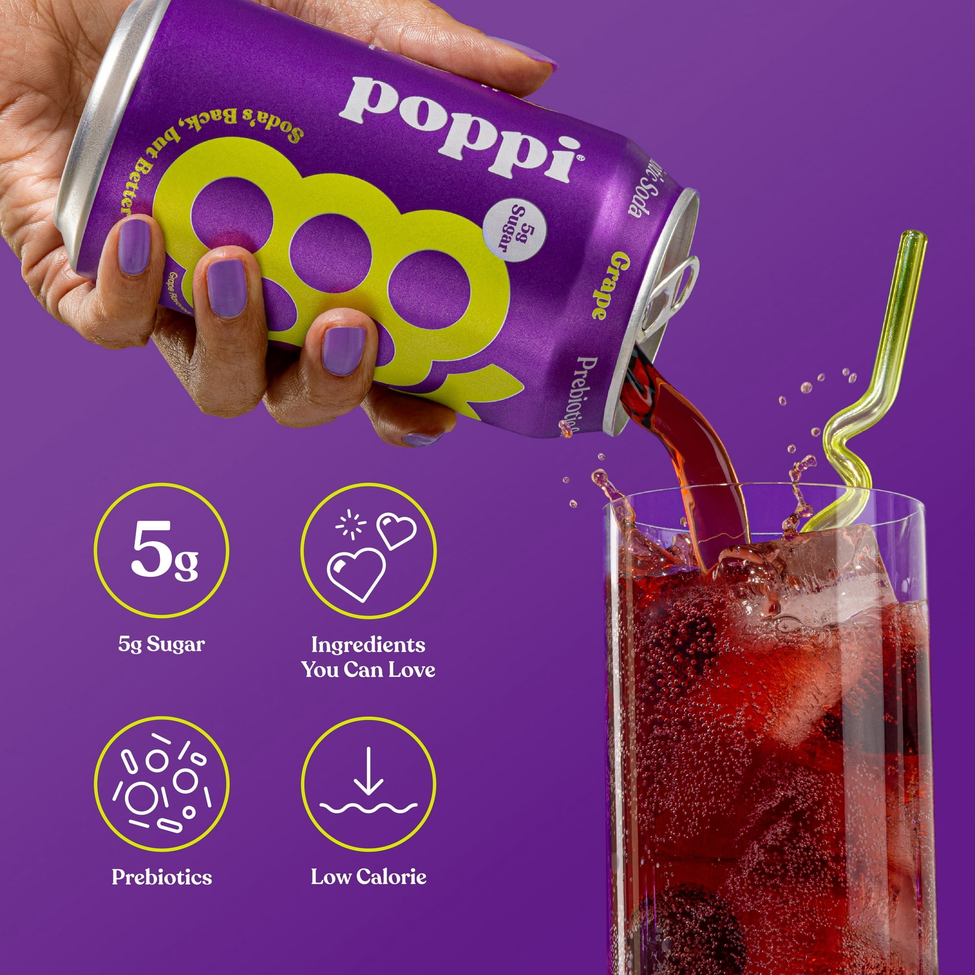 Poppi Grape Prebiotic Soda, 12 oz, 4 Pack Can - Walmart.com