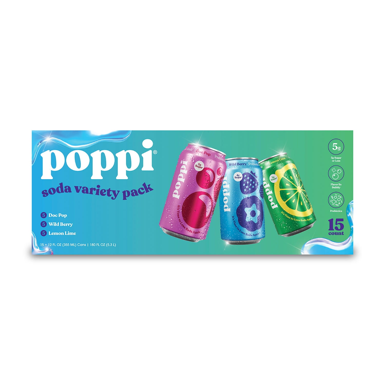 Poppi Prebiotic Soda Blue Box Variety Pack 12 fl. oz., 15 pk. - Free ...