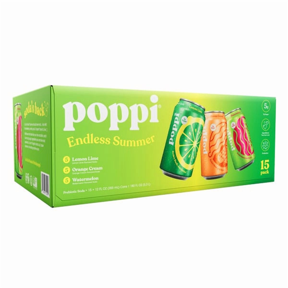 Poppi Prebiotic Soda Endless Summer Variety Pack, 12 fl oz Cans, 15 ...