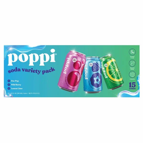 Poppi Prebiotic Soda, Fall Variety Pack, 12 Fluid Ounce (Pack of 15 ...