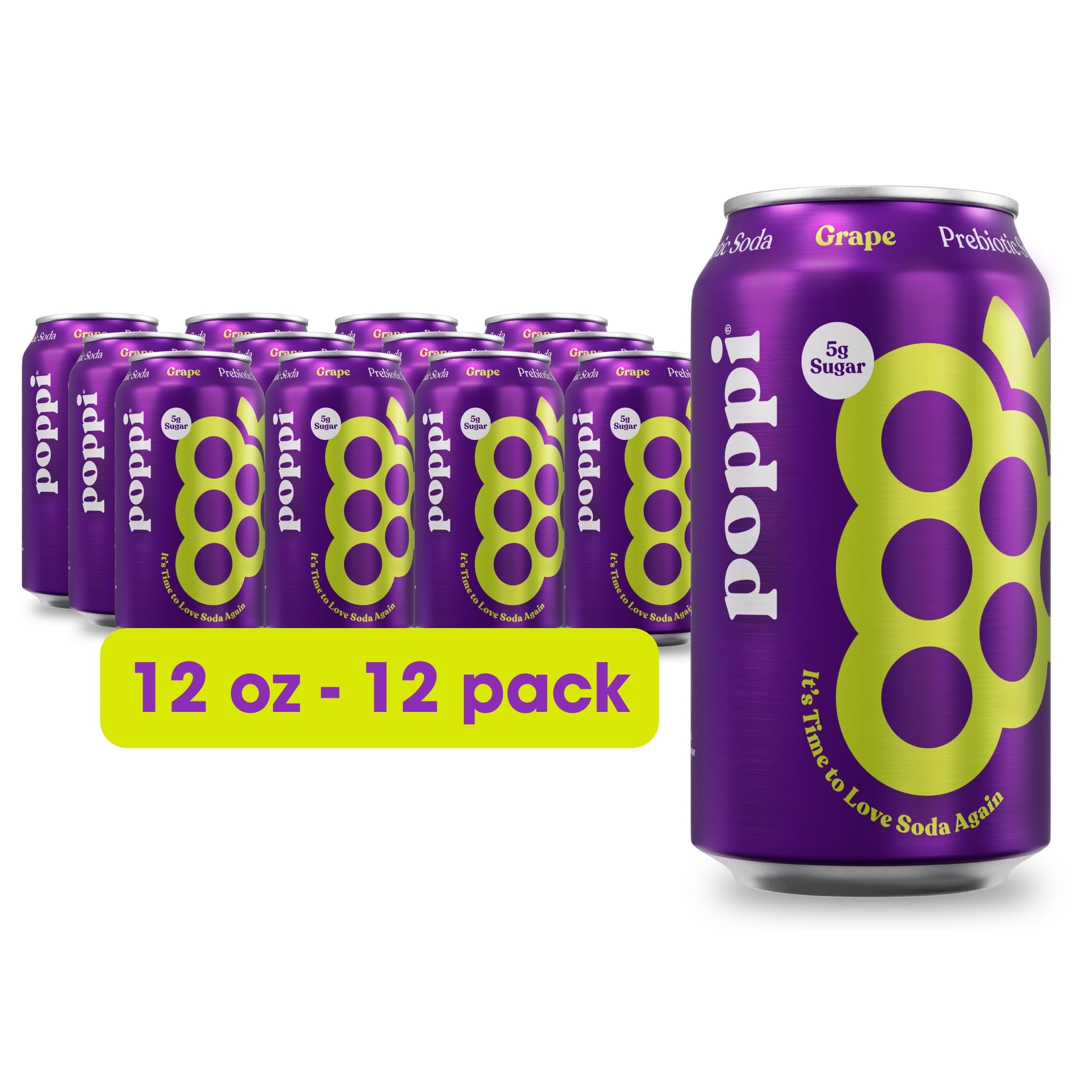 Poppi Grape Prebiotic Soda, 12 oz, 12 Pack Cans - Walmart Business Supplies