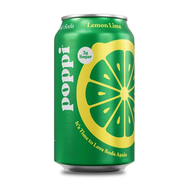 Poppi Prebiotic Soda, Lemon Lime, 12 fl oz Can, Soft Drink Beverage ...