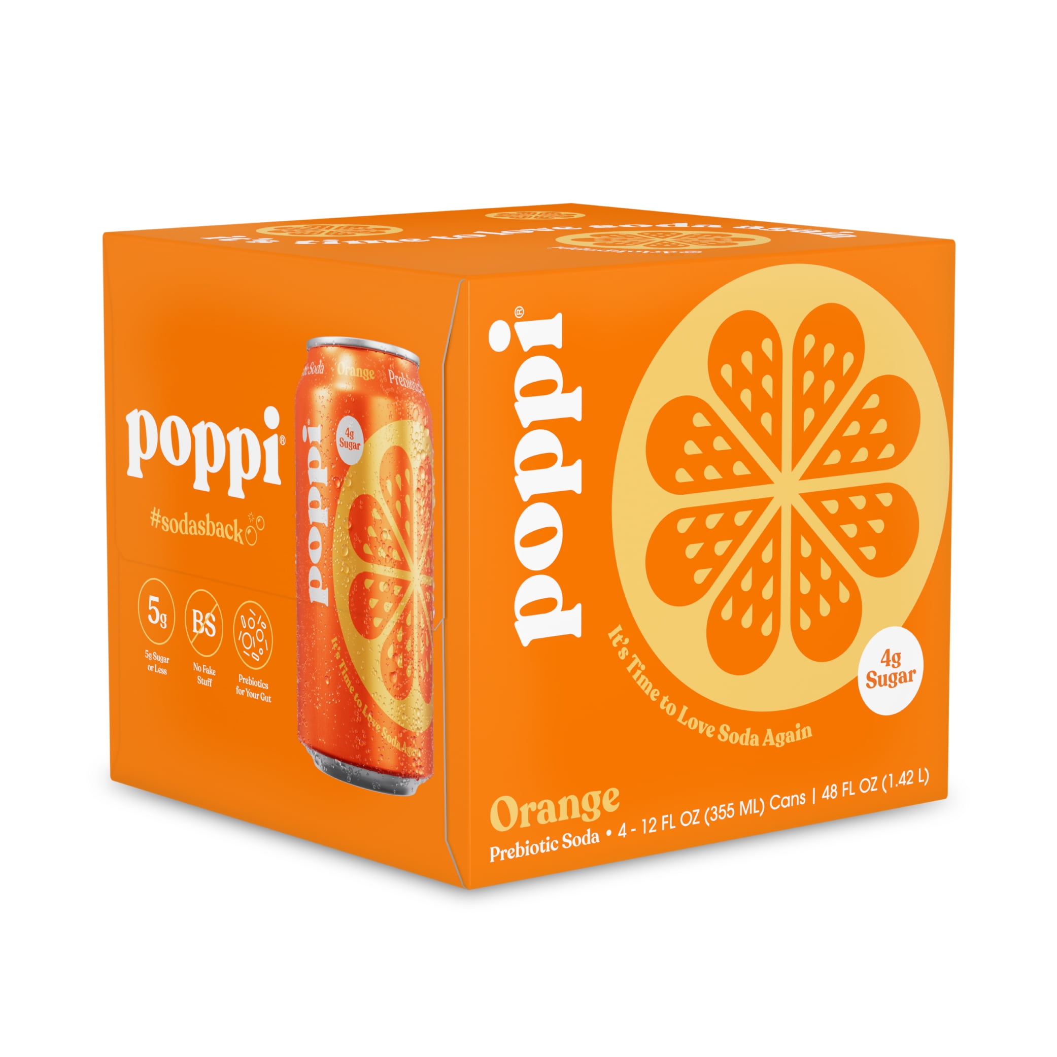 Poppi Prebiotic Soda, Diet Soft Beverage, Orange Flavor, 4 Pack, 12 fl ...