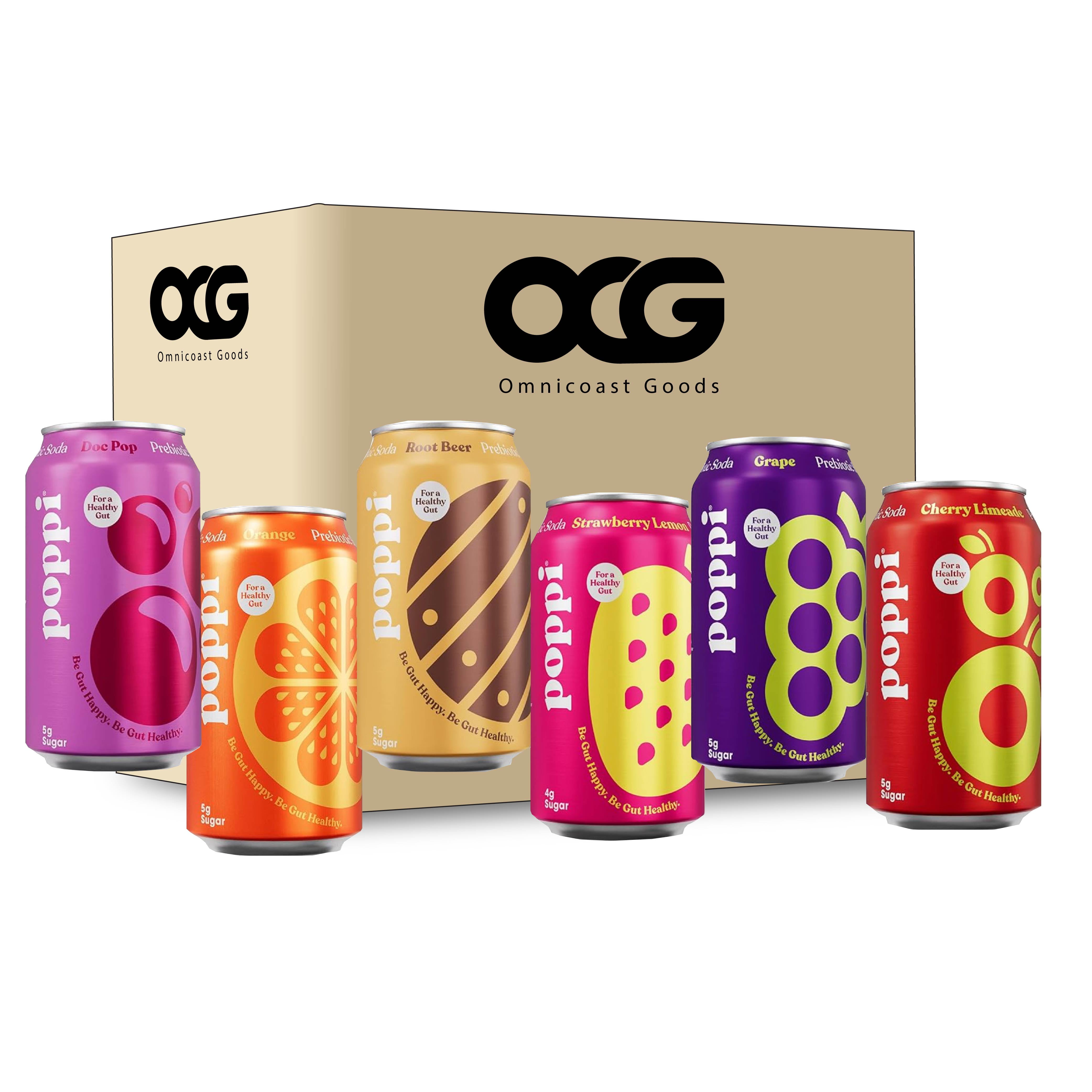 Poppi Prebiotic Soda Variety Pack, 12 fl oz, 12-Pack, Low Calorie, Low ...