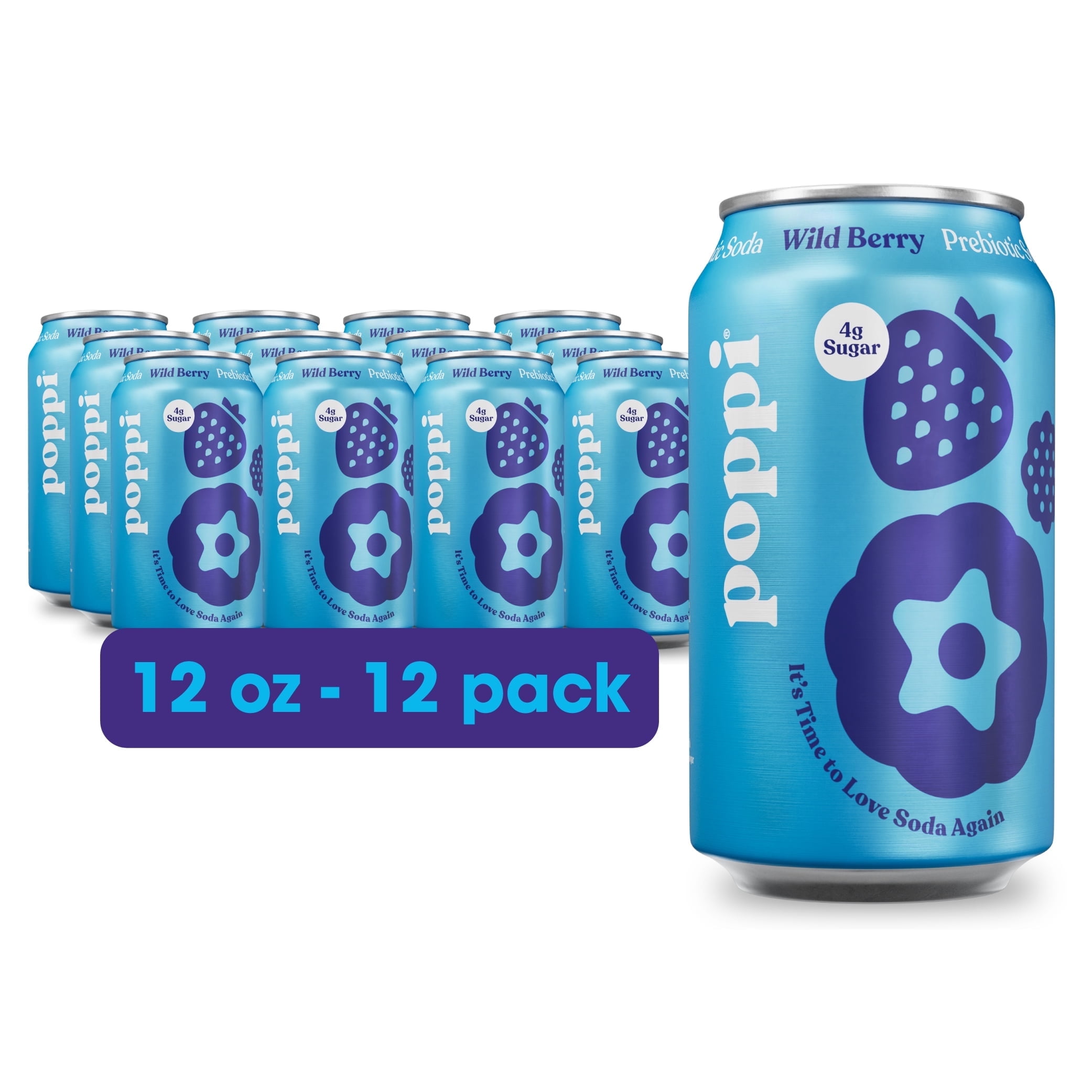 Poppi Wild Berry Prebiotic Soda, 12 oz, 12 Pack Cans - Shop Black ...