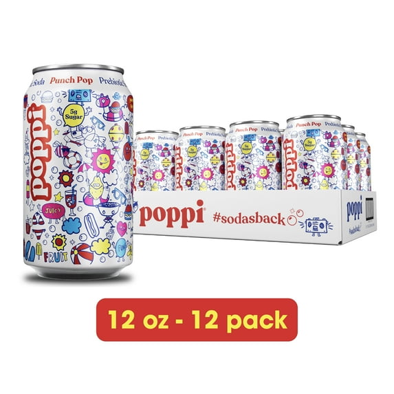 poppi Prebiotic Soda, Punch Pop, 12 oz Cans, 12 Pack, Low Sugar Drink ...