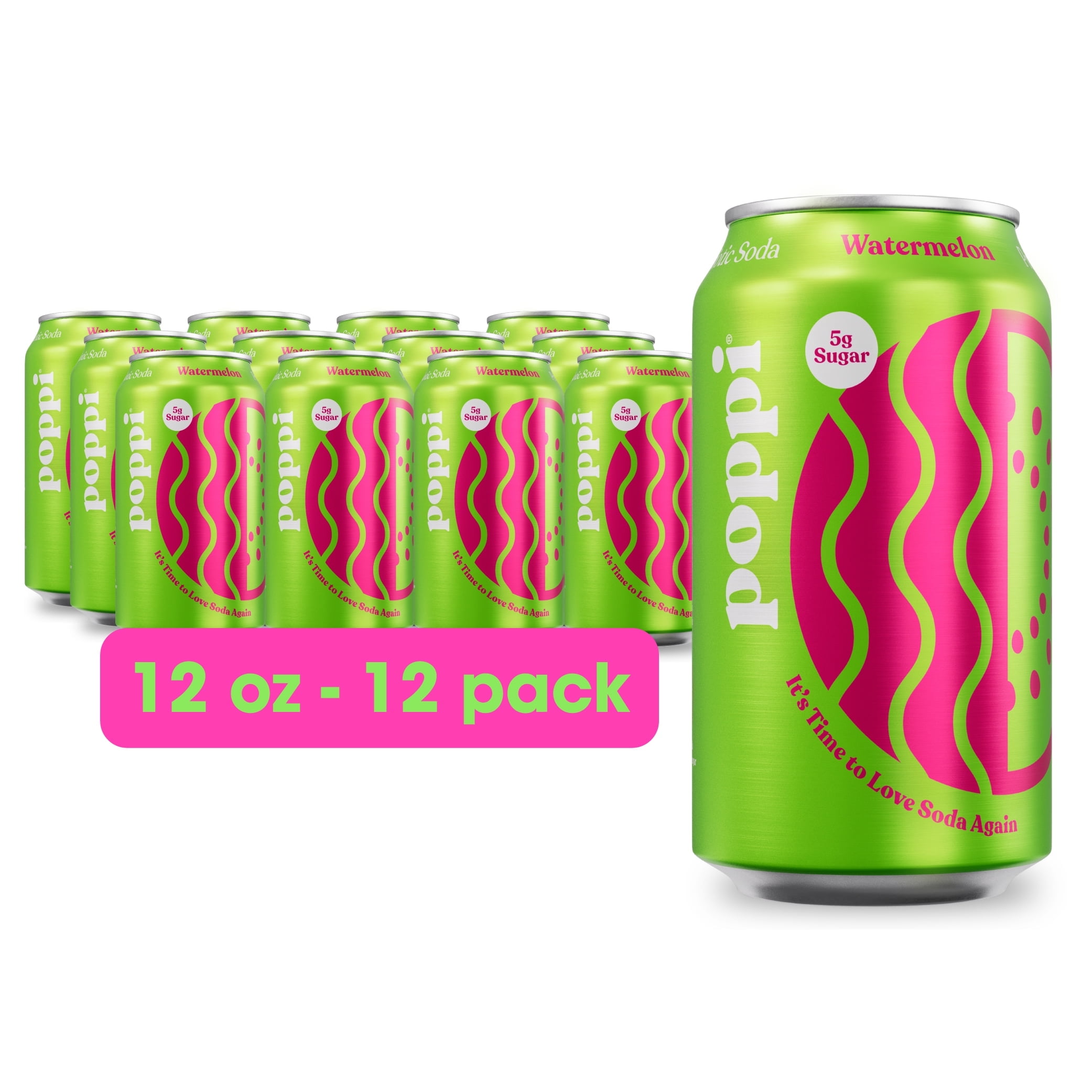 Poppi Watermelon Prebiotic Soda, 12 oz, 12 Pack Cans - Shop Black ...