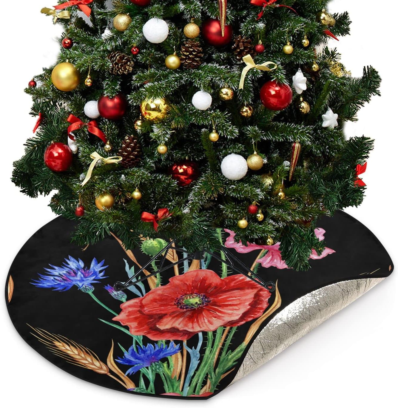 Poppies Cornflowers Wheat Christmas Tree Mats Waterproof Tree Skirt ...