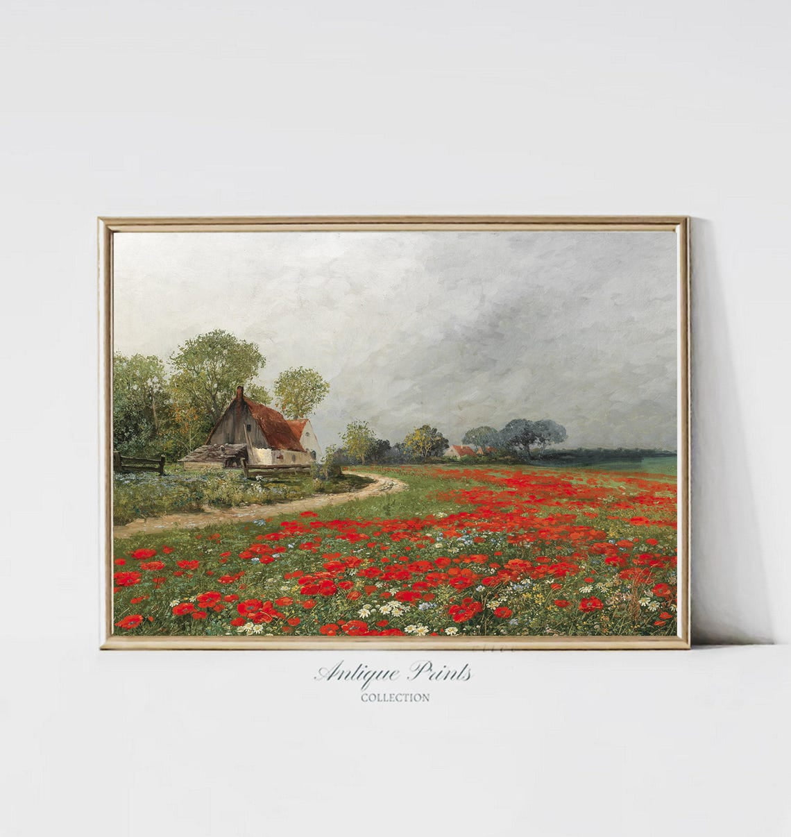 Poppies Fields Vintage, Antique Country Landscape Posters, Wildflowers ...